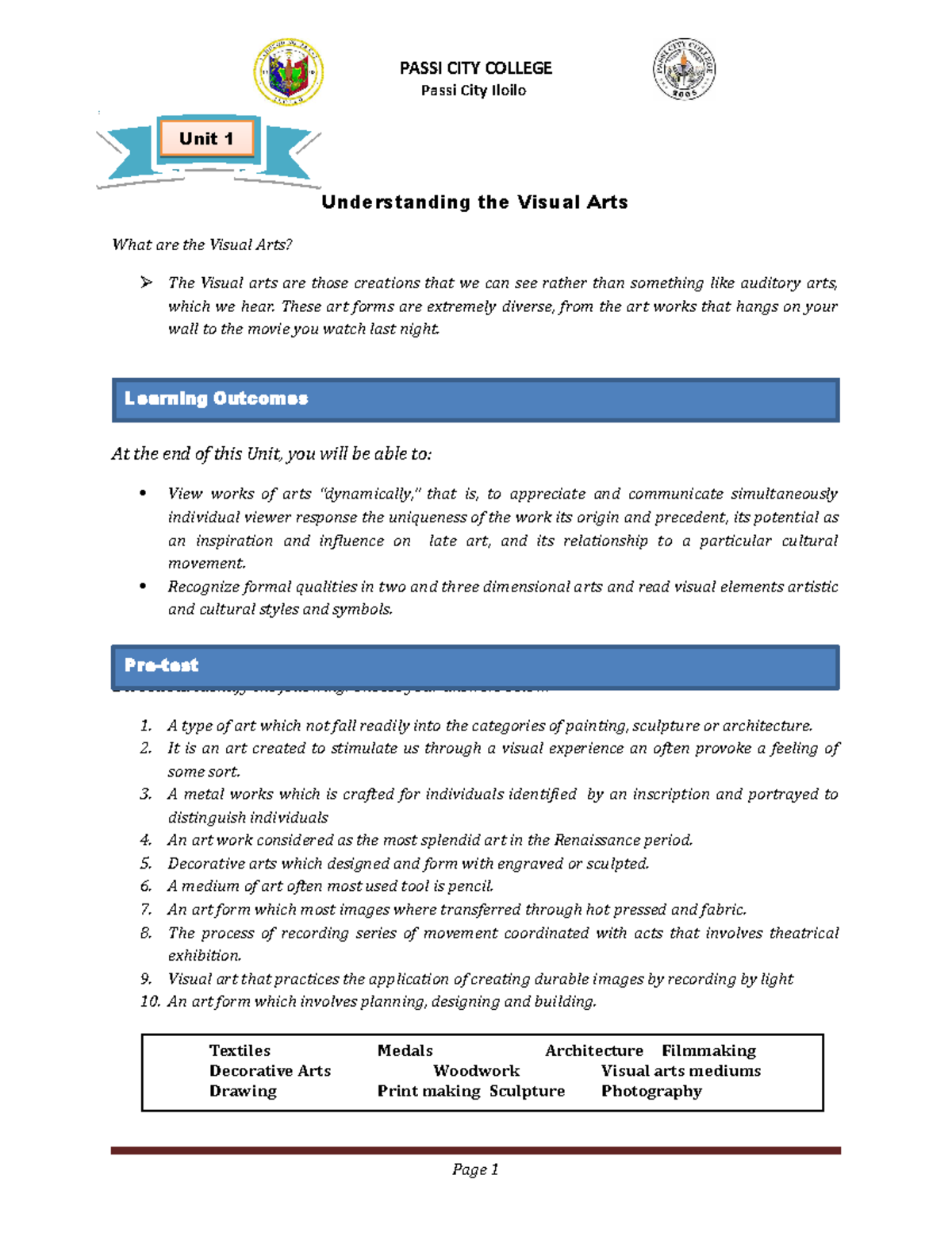 Understanding the Visual Arts - Passi City Iloilo Understanding the ...