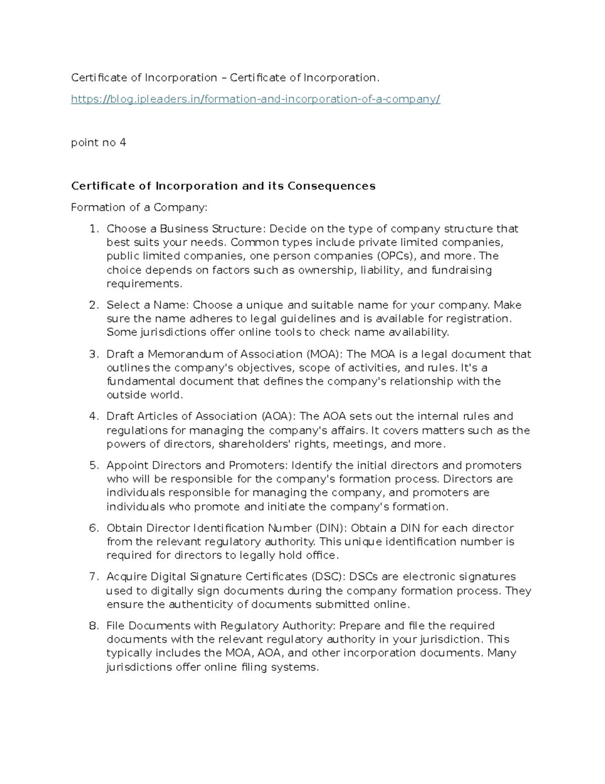 COI - powers of board - Certificate of Incorporation – Certificate of ...