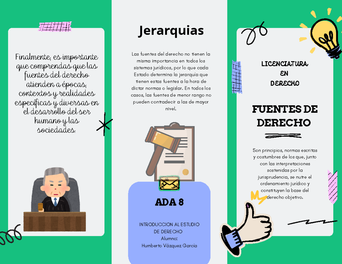ADA 8 Triptico fuentes de derecho - Las fuentes del derecho no tienen ...