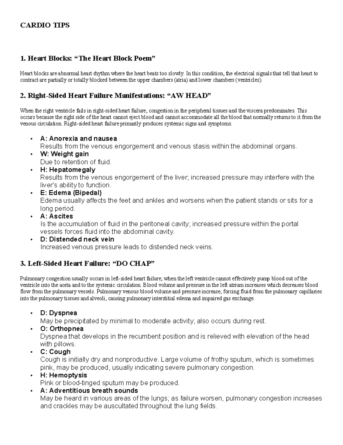 Cardio Tips - CARDIO TIPS 1. Heart Blocks: Heart Block Heart blocks are ...