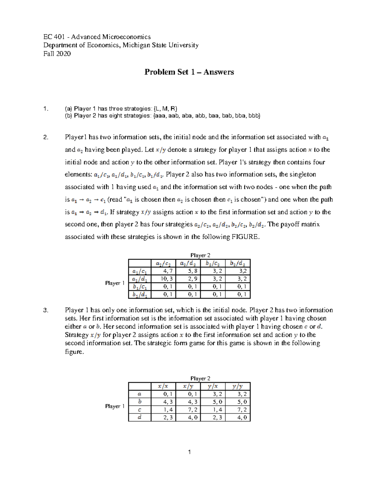 Problem Set 1-EC 401-2020-Answers - EC 401 - Advanced Microeconomics ...
