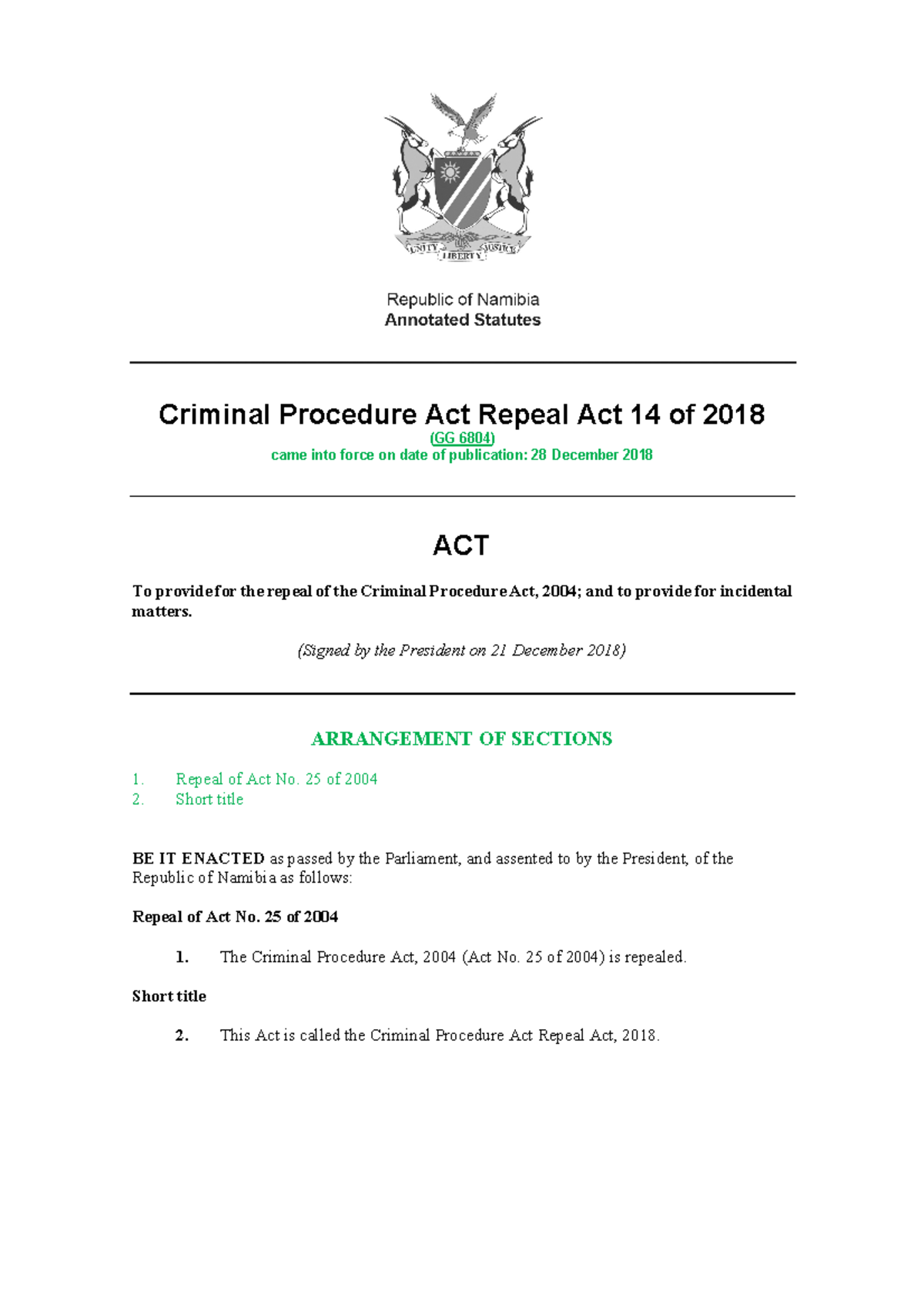 Criminal Procedure Act Repeal Act 14 of 2018 - Criminal Procedure Act ...