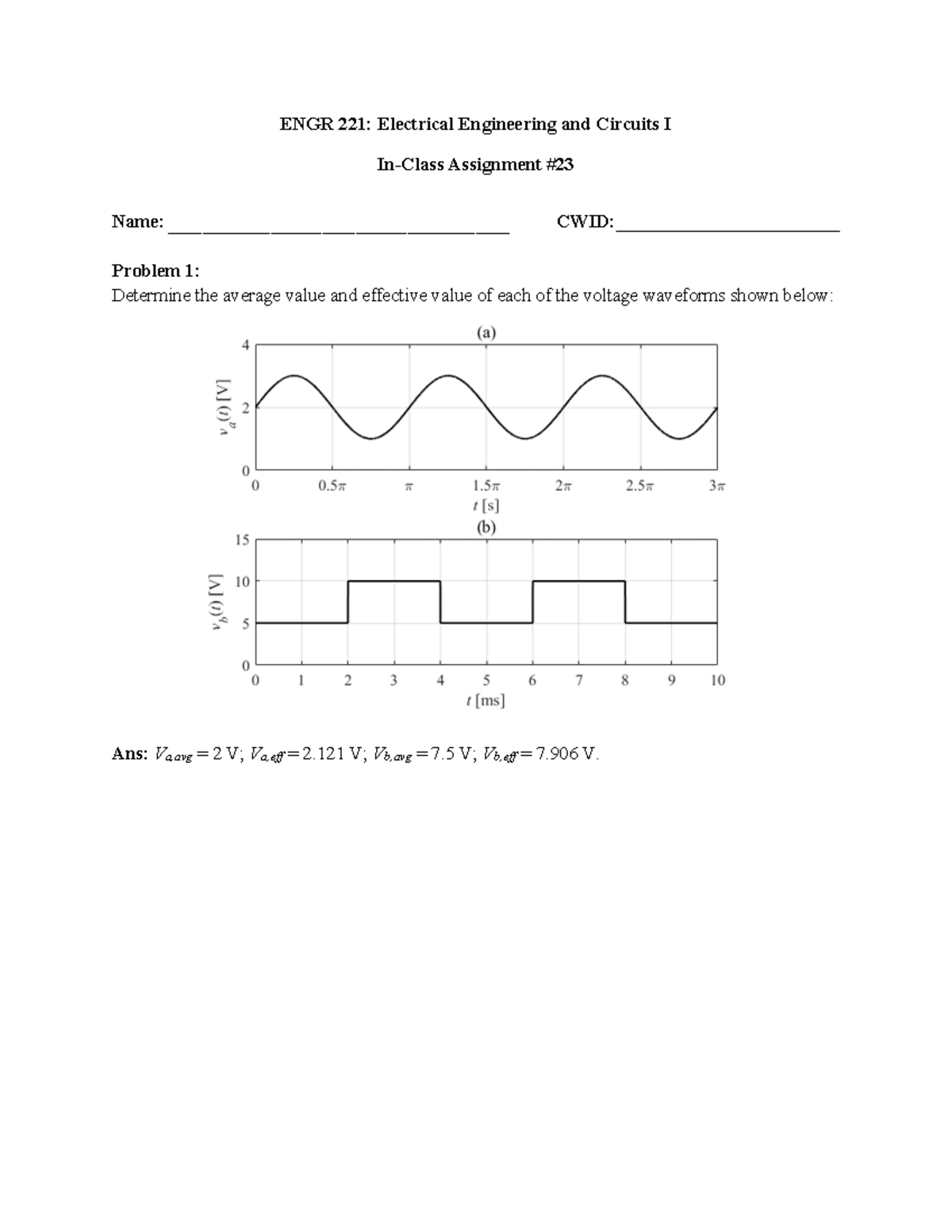 Microsoft Word In Class Assignment 23 ENGR 221 Electrical
