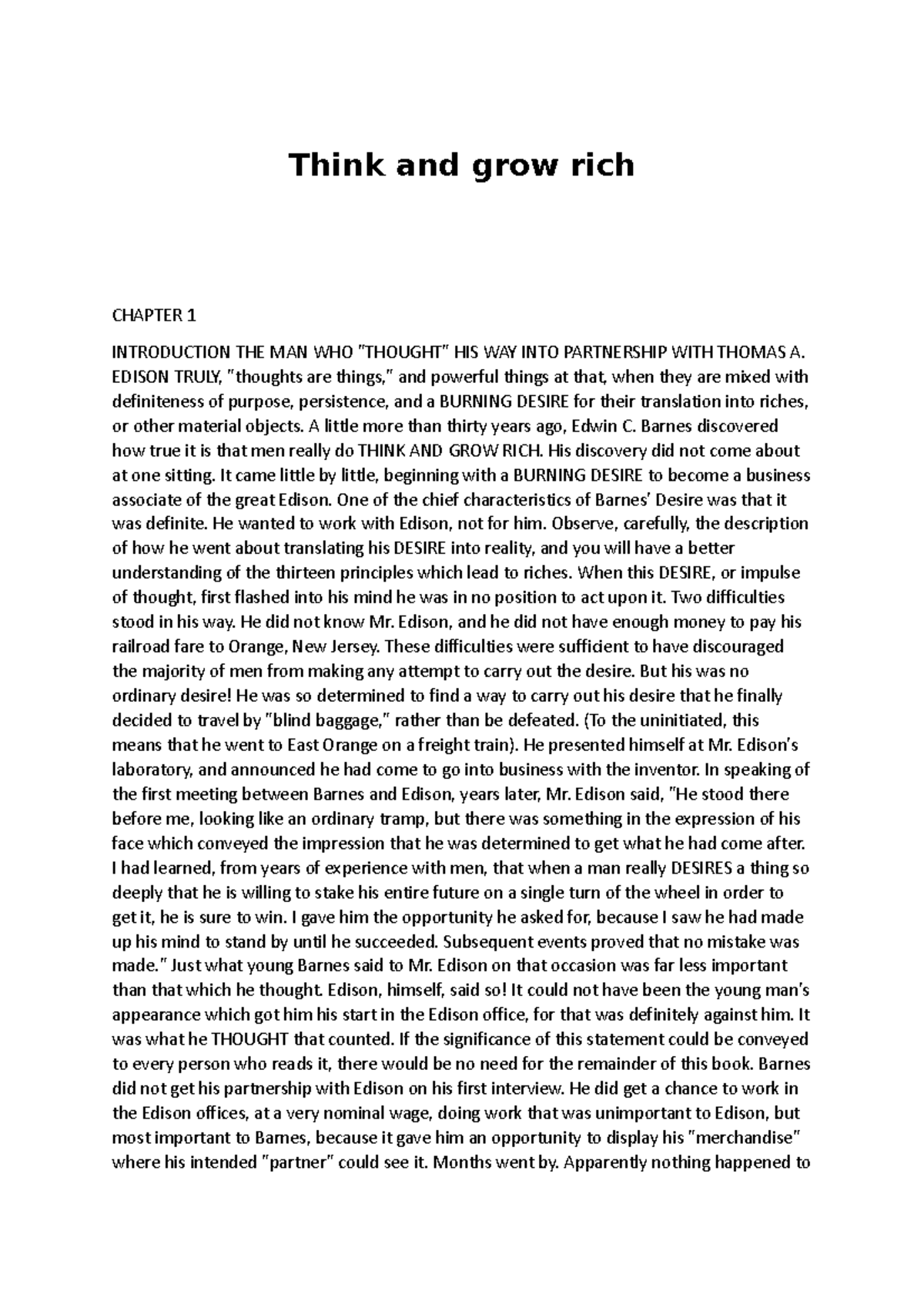 Think and grow rich - Think and grow rich CHAPTER 1 INTRODUCTION THE ...