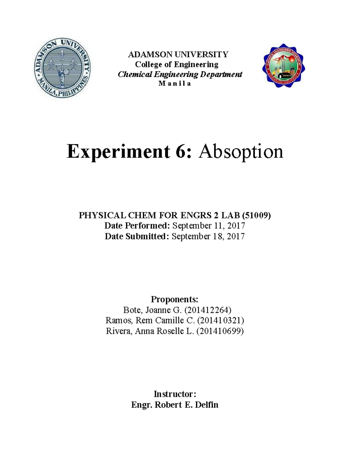 Experiment 6 lab report - ADAMSON UNIVERSITY College of Engineering ...