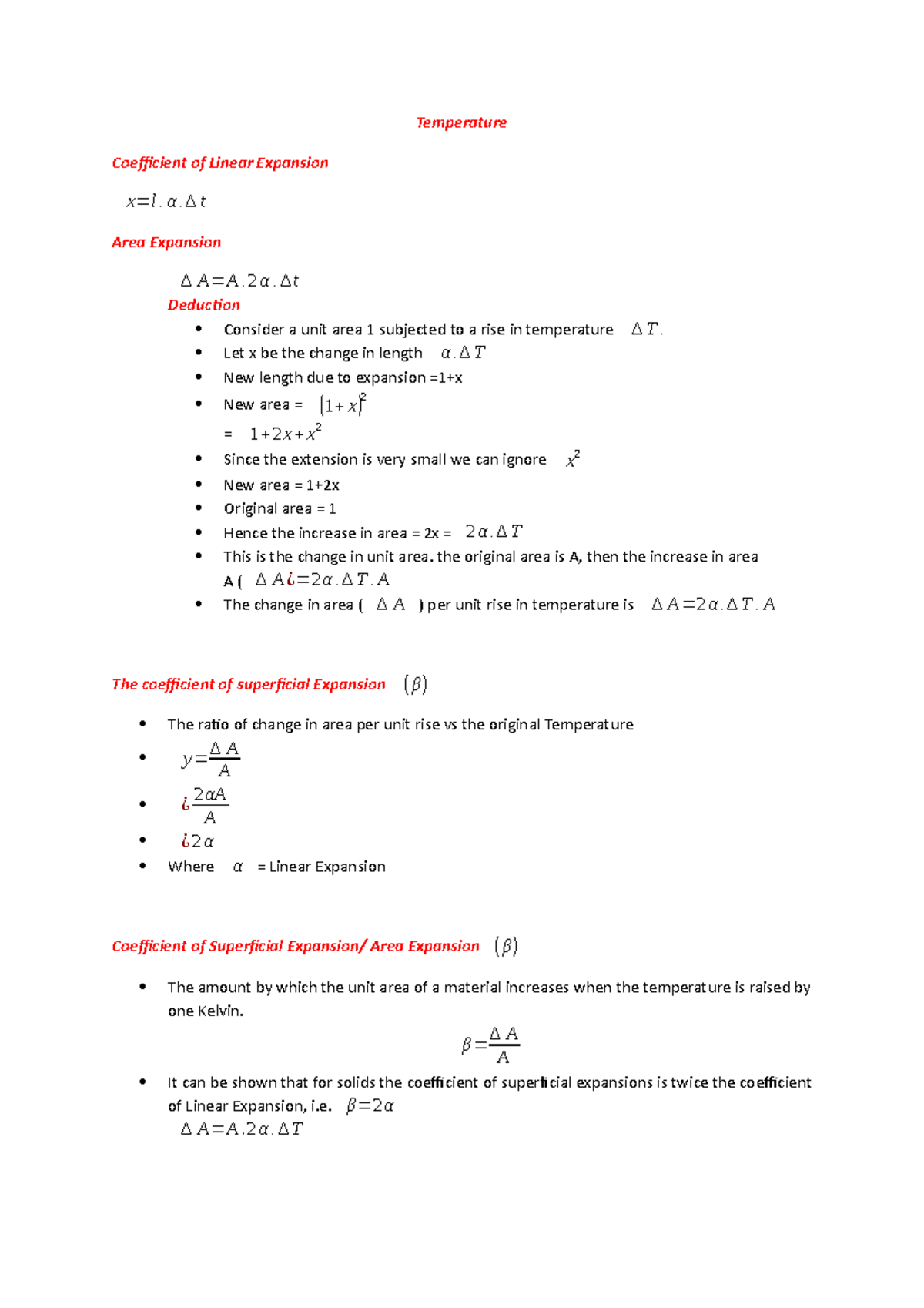 Area & Volume expansino - Temperature Coefficient of Linear Expansion ...