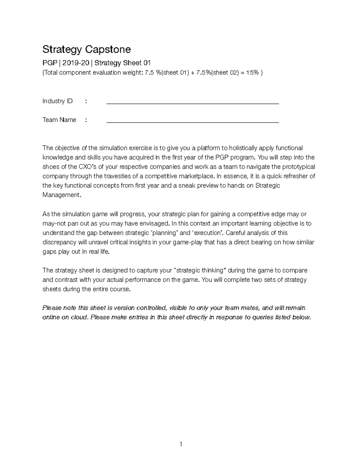 Strategy-sheet-01 - Strategy Capstone PGP Strategy Sheet 01 (Total ...