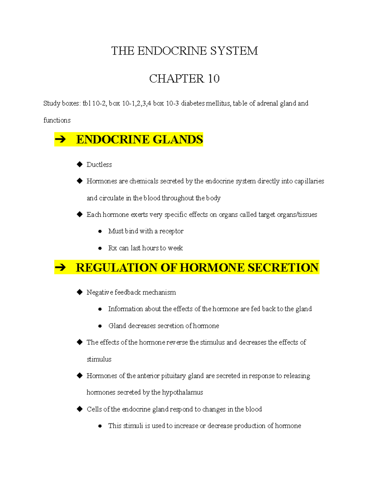 Study guide 5 - THE ENDOCRINE SYSTEM CHAPTER 10 Study boxes: tbl 10-2 ...