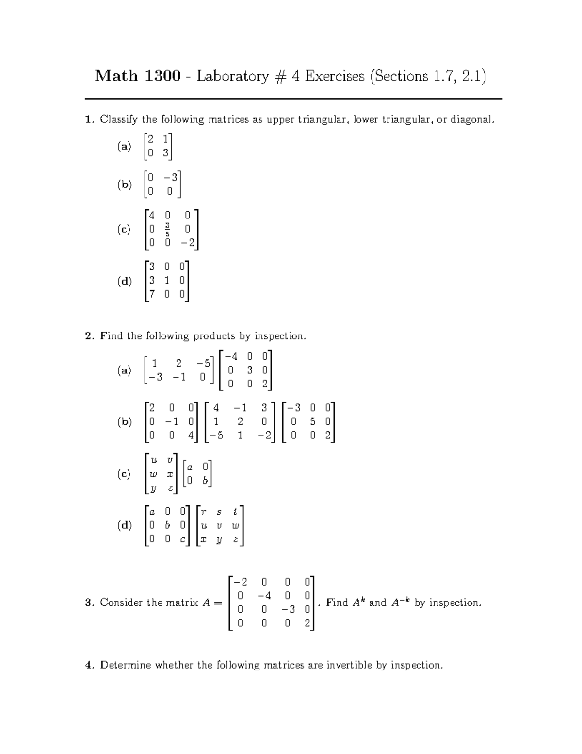 Math 1300 - Lab 4-2 - Okay - Math 1300 - Laboratory # 4 Exercises ...