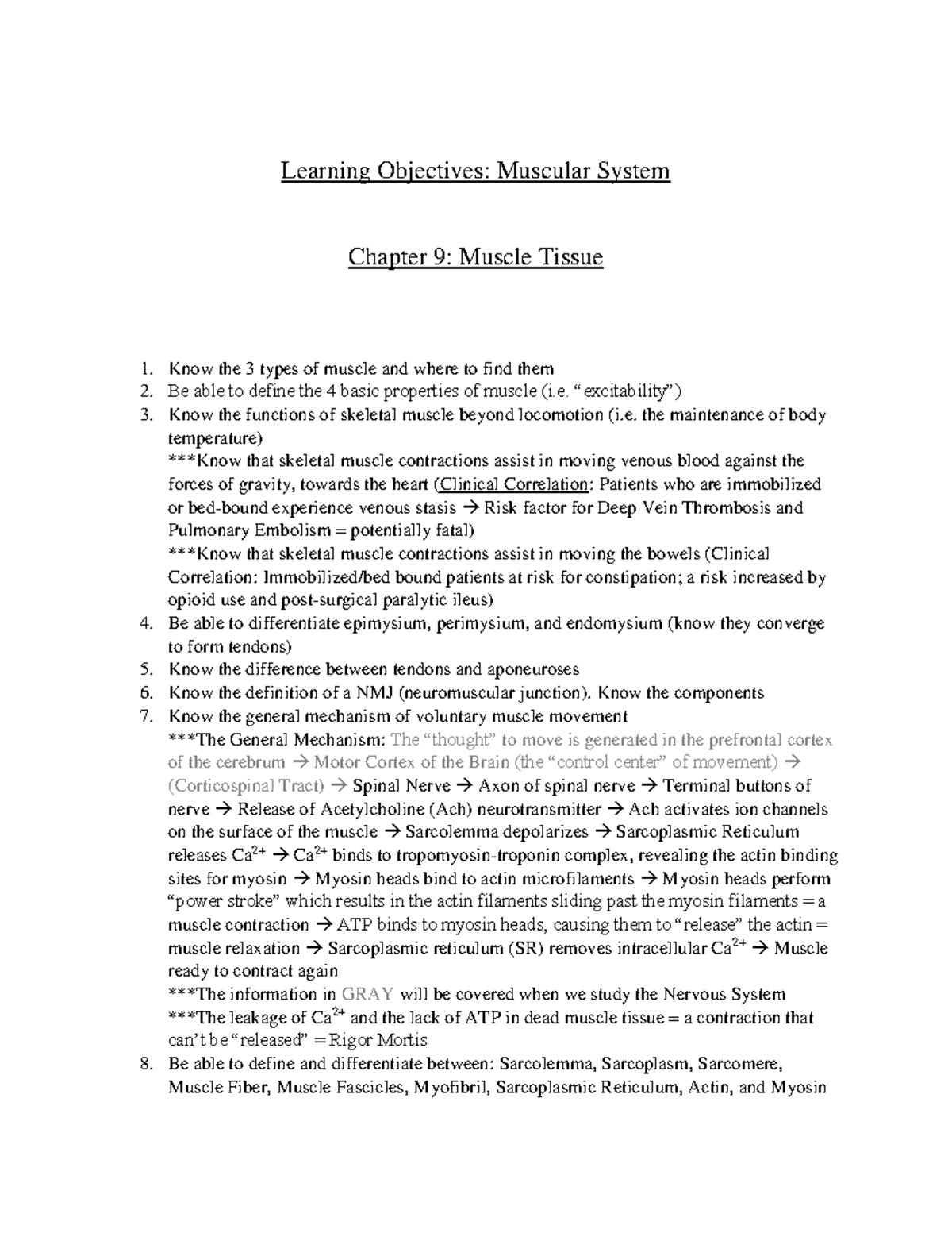 Learning Objectives - Muscular System 1 - Learning Objectives: Muscular ...