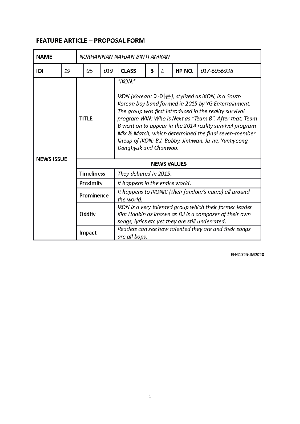 Feature Article - Proposal Report - FEATURE ARTICLE – PROPOSAL FORM ...