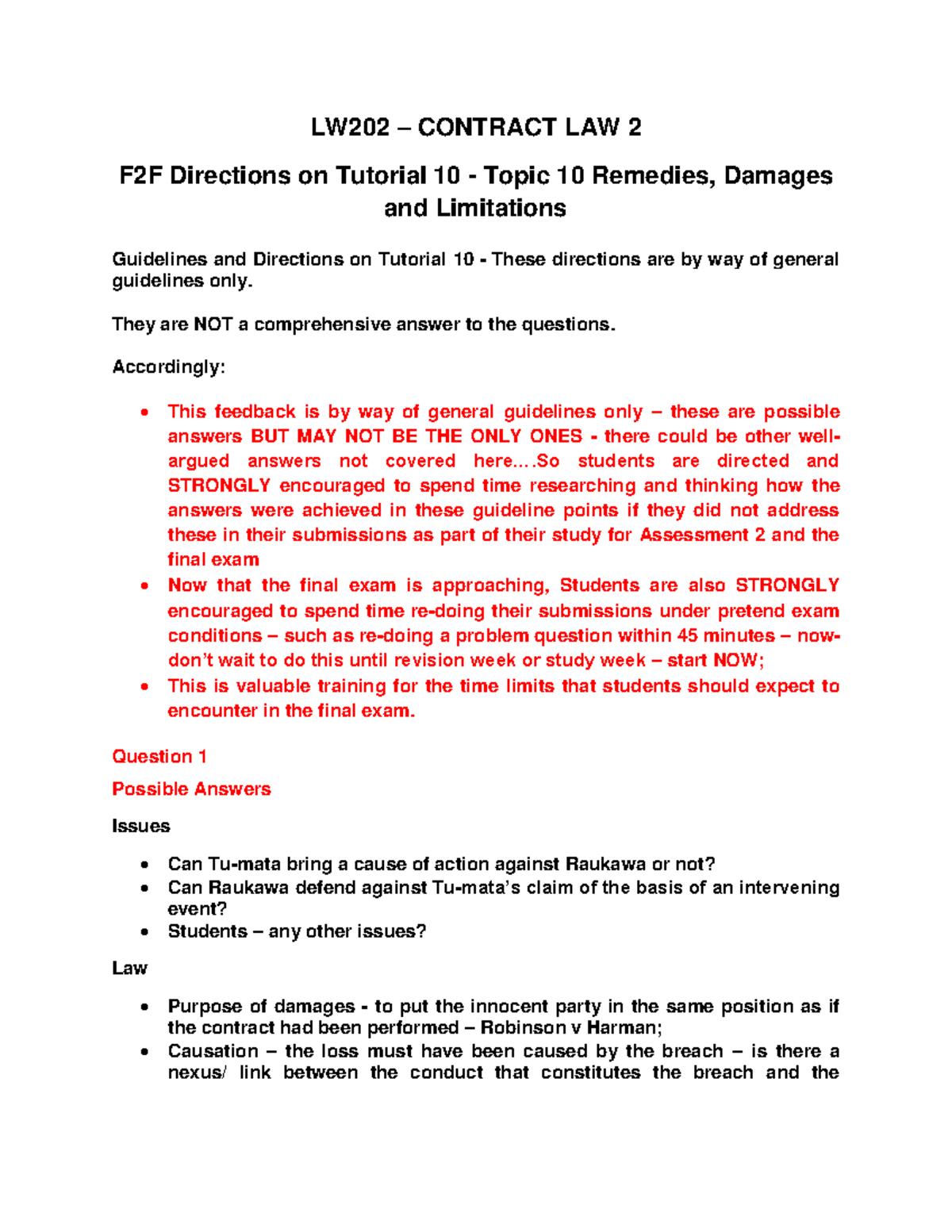 AAF2FDirections Tutorial 10 - LW202 – CONTRACT LAW 2 F2F Directions on ...