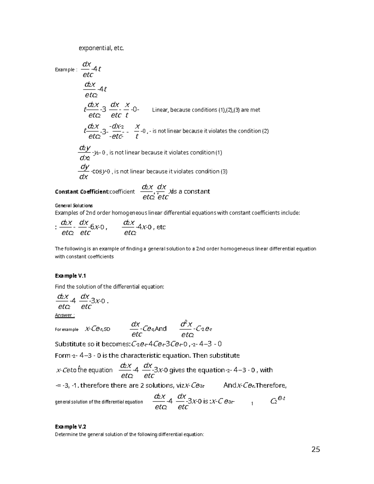 Applied Math-3 - exponential, etc. dx etc Example : -4 t d 2 x etc 2 d 2 x etc 2 d 2 x etc 2 d 2 ...