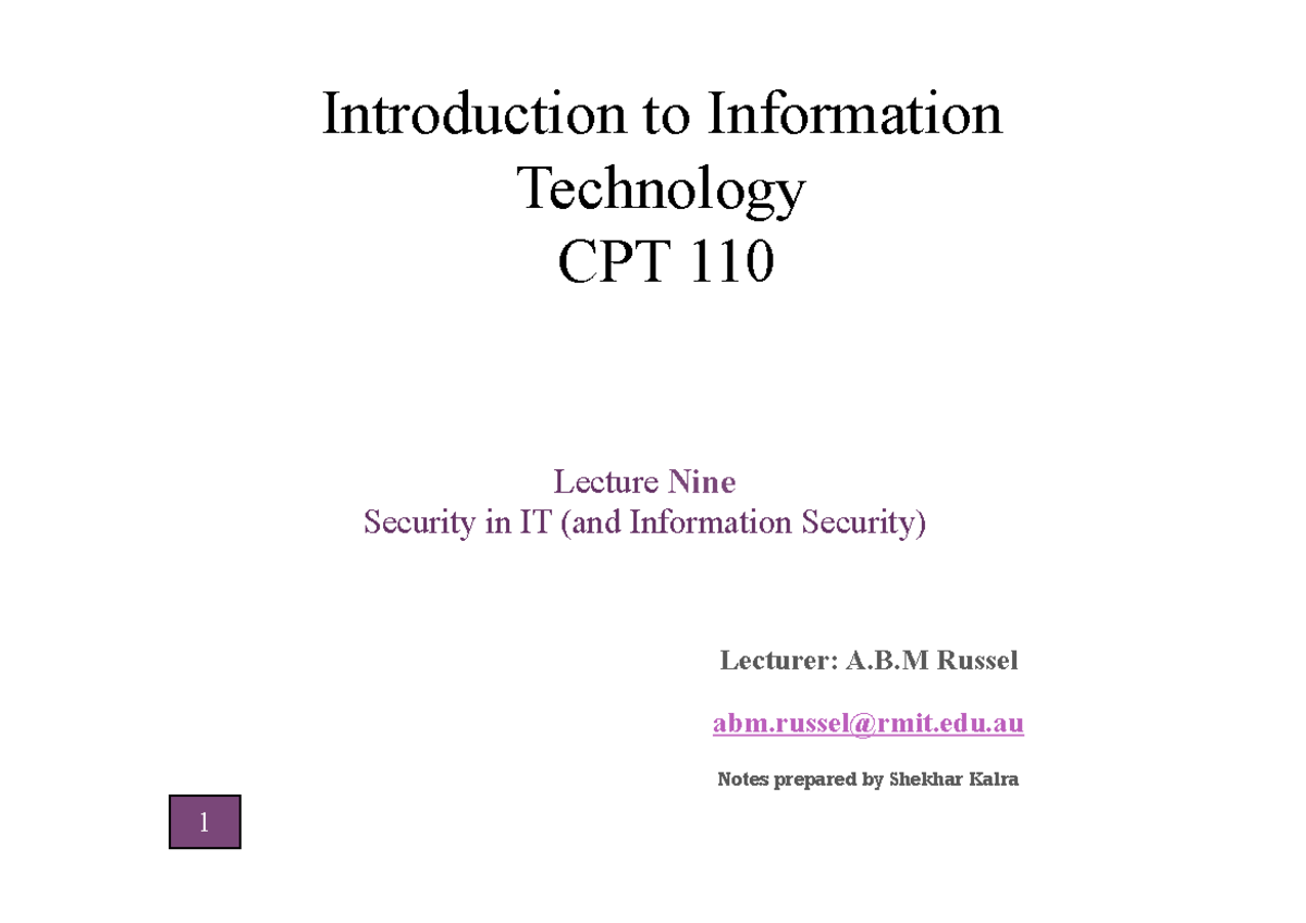 Lecture 9 - CPT 110 - CPT110 - RMIT University - Studocu