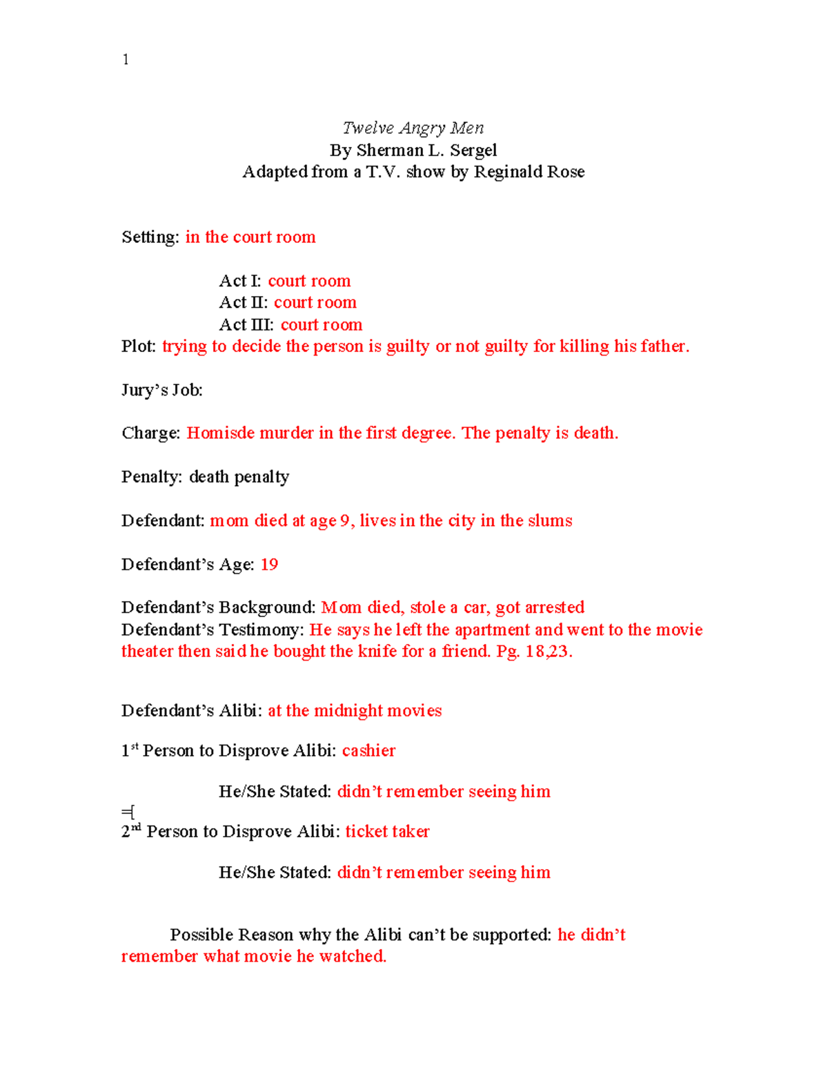 12AM Study Guide - No description - Twelve Angry Men By Sherman L ...