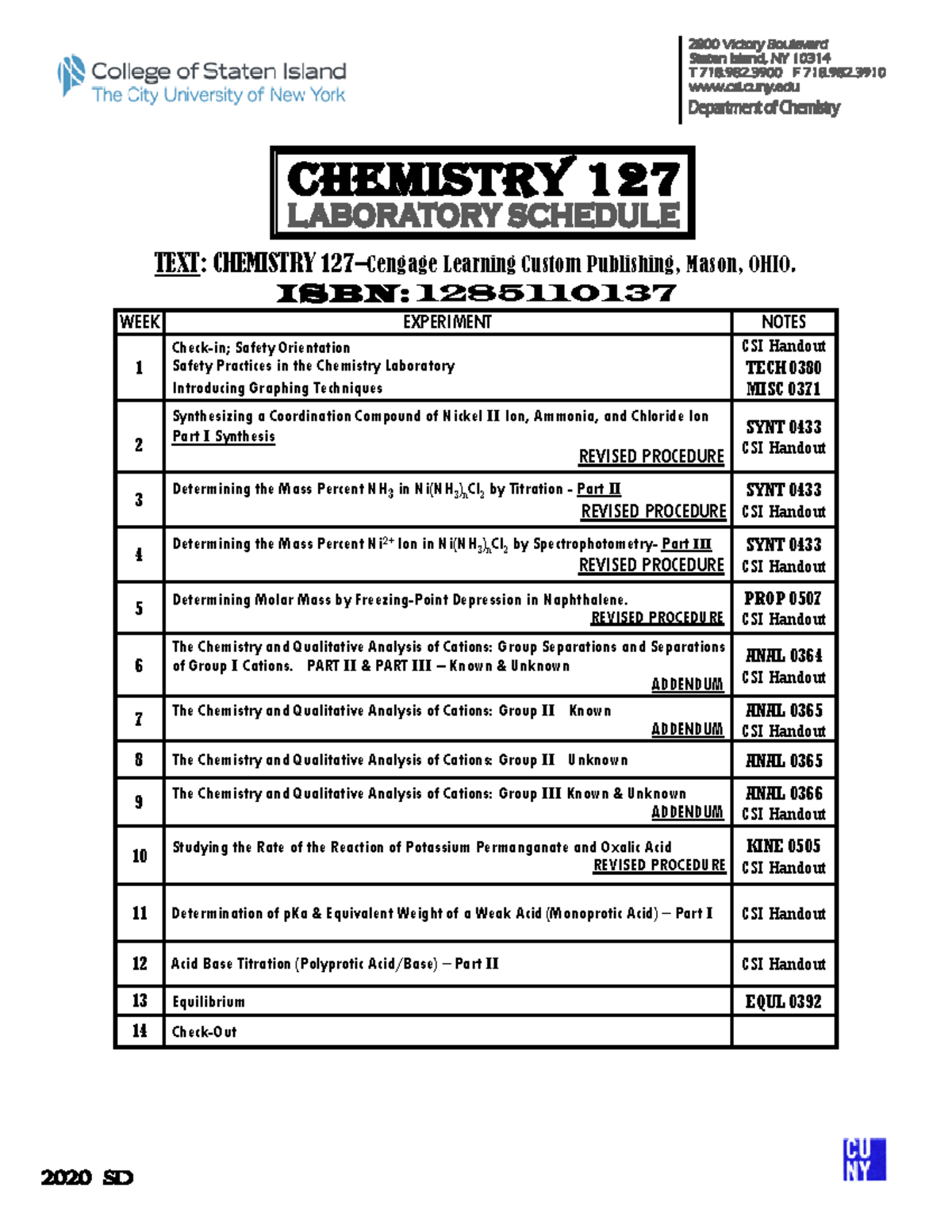 127 Syllabus - chm127 - TEXT: CHEMISTRY 127–Cengage Learning Custom ...