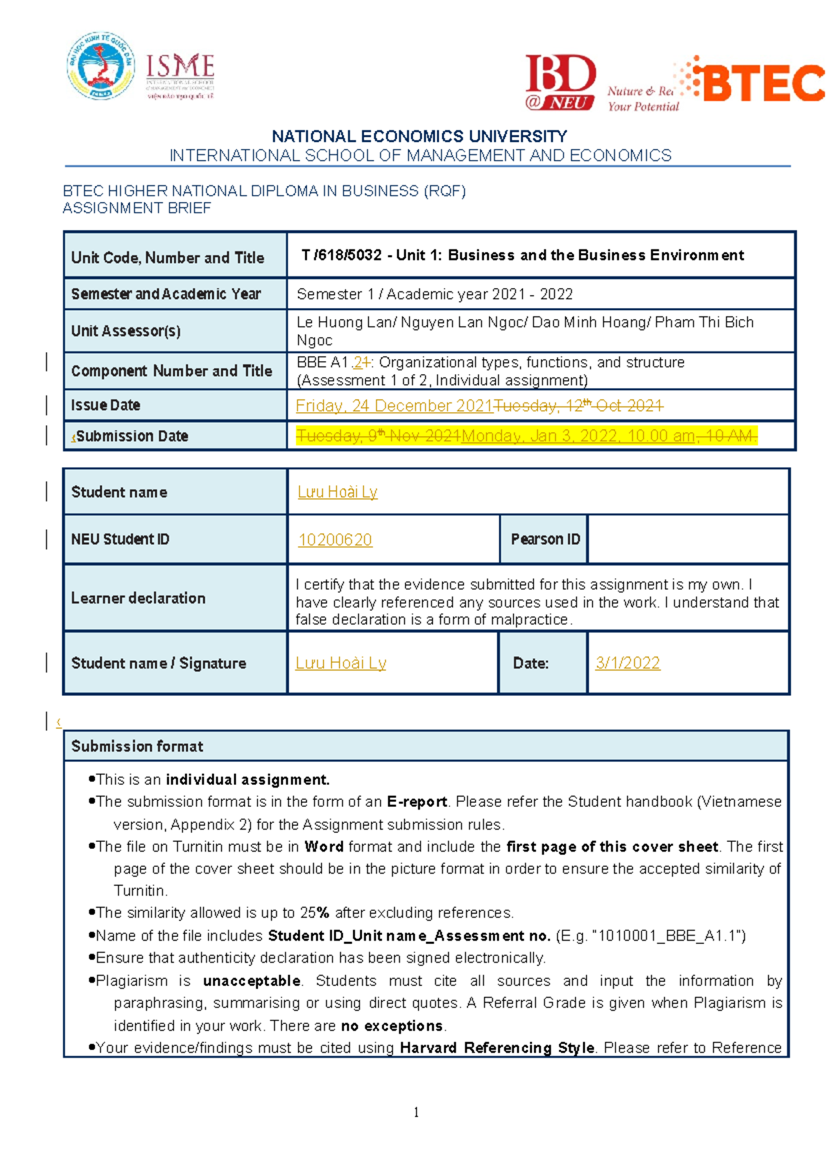 BBE new A1 brief Fall21 - NATIONAL ECONOMICS UNIVERSITY INTERNATIONAL ...