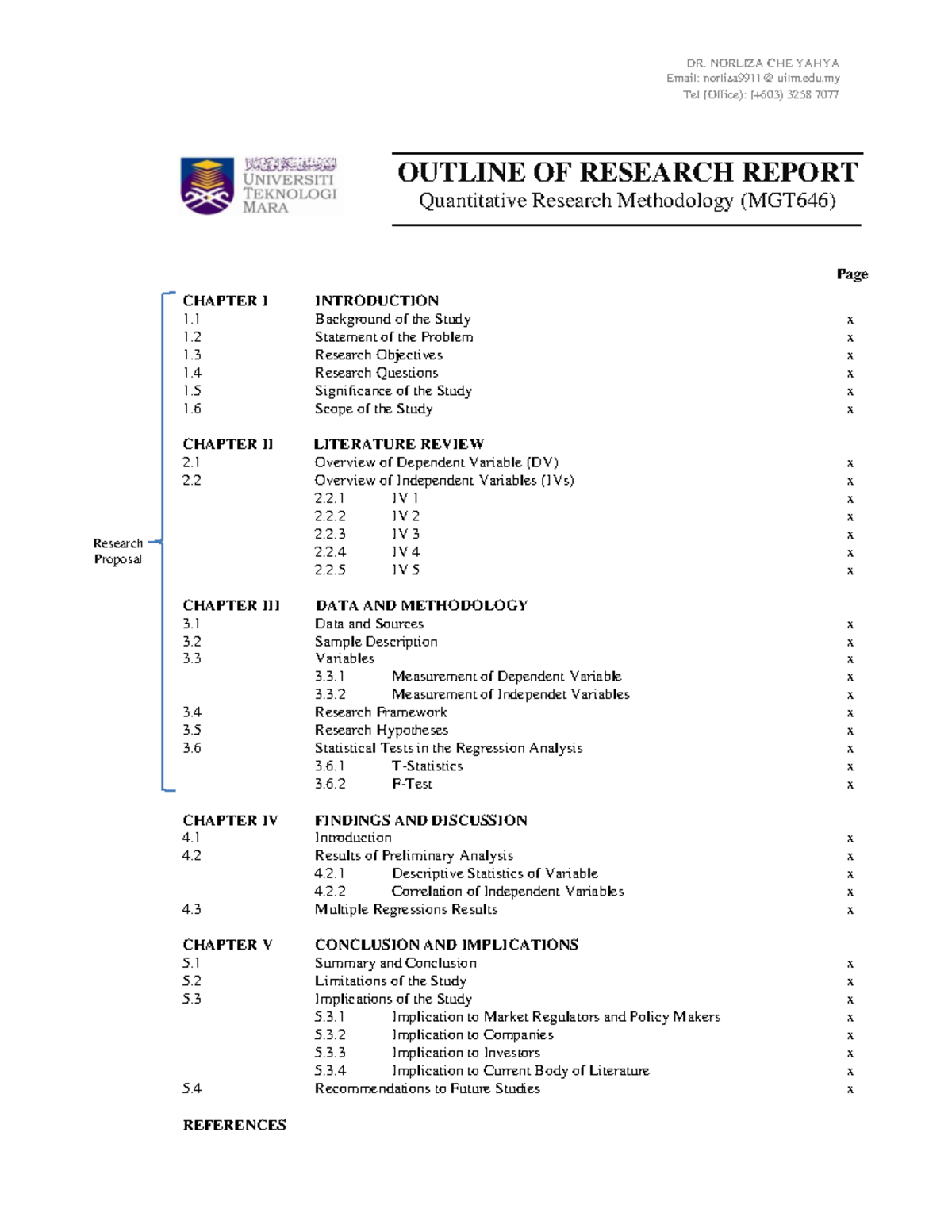 MGT 646 Outline of Research Proposal and Research Report - DR. NORLIZA ...