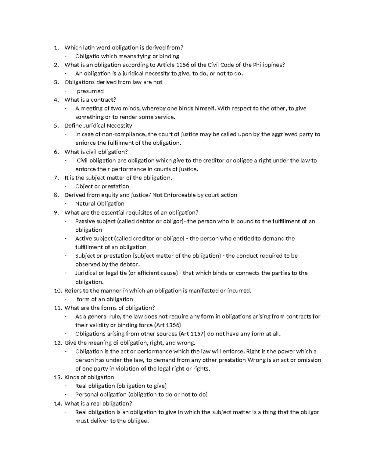 Oblicon Reviewer - Which latin word obligation is derived from ...