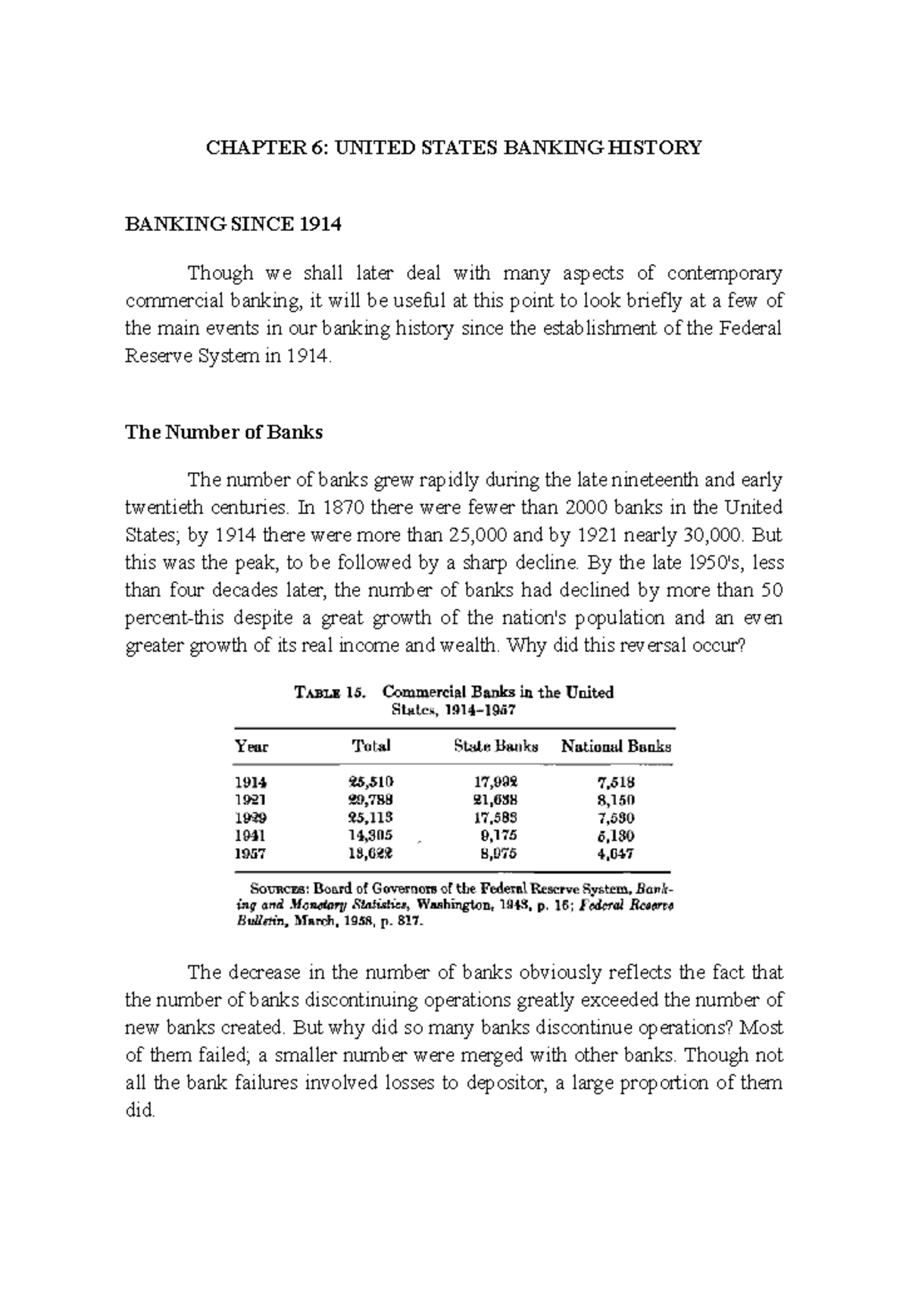 CHAPTER 6 UNITED STATES BANKING HISTORY: Banking Since 1914 - CHAPTER 6 ...