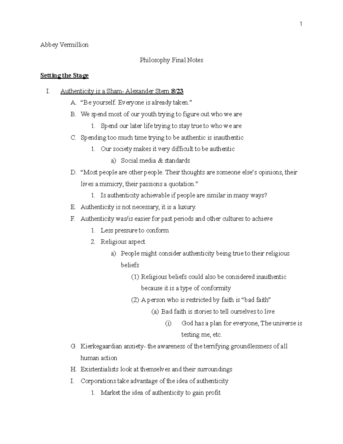 Philosophy Final Notes - Abbey Vermillion Philosophy Final Notes ...