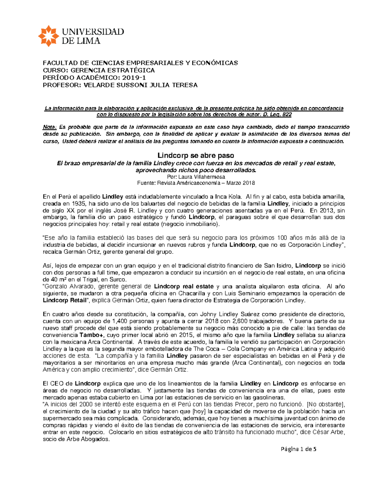 CASO - Lindcorp - Caso - FACULTAD DE CIENCIAS EMPRESARIALES Y ...