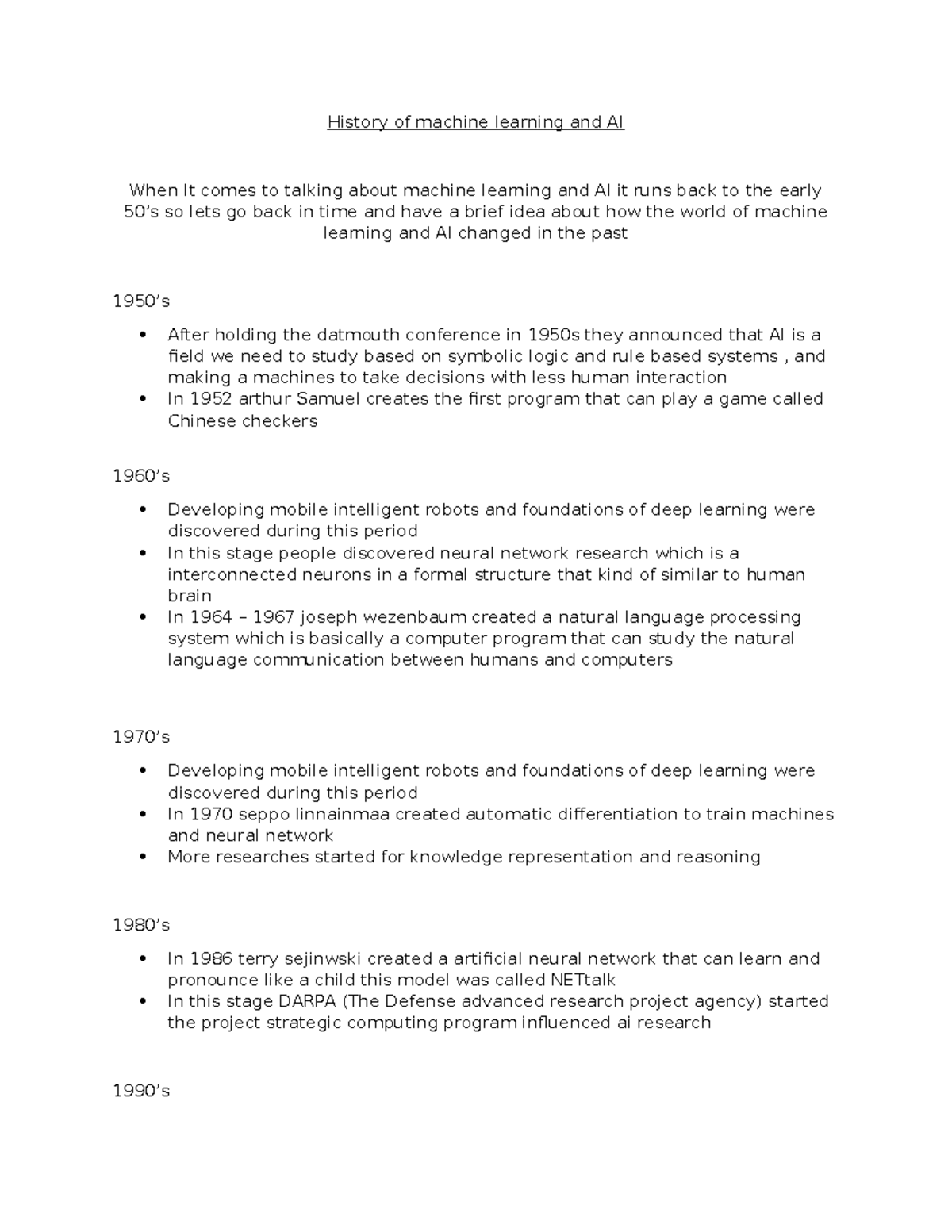 History of machine learning and AI - Studocu