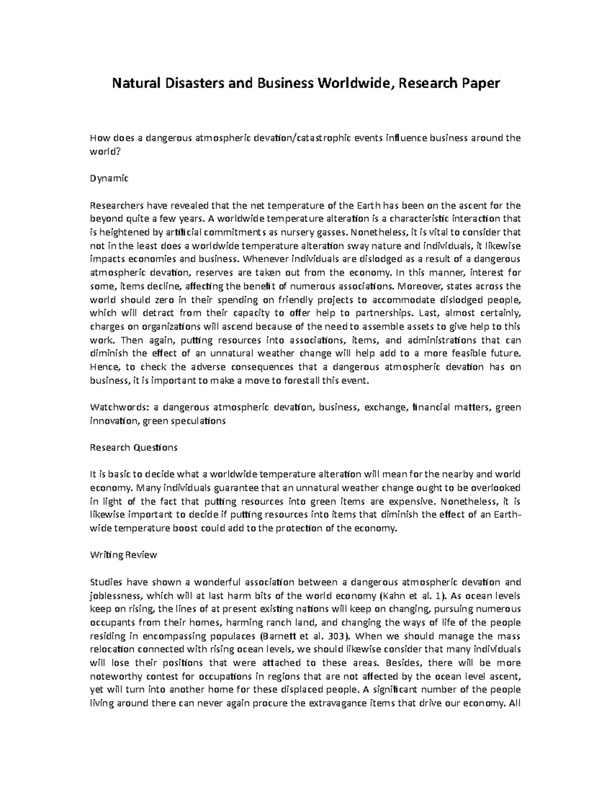 Natural Disasters and Business Worldwide research - A worldwide ...