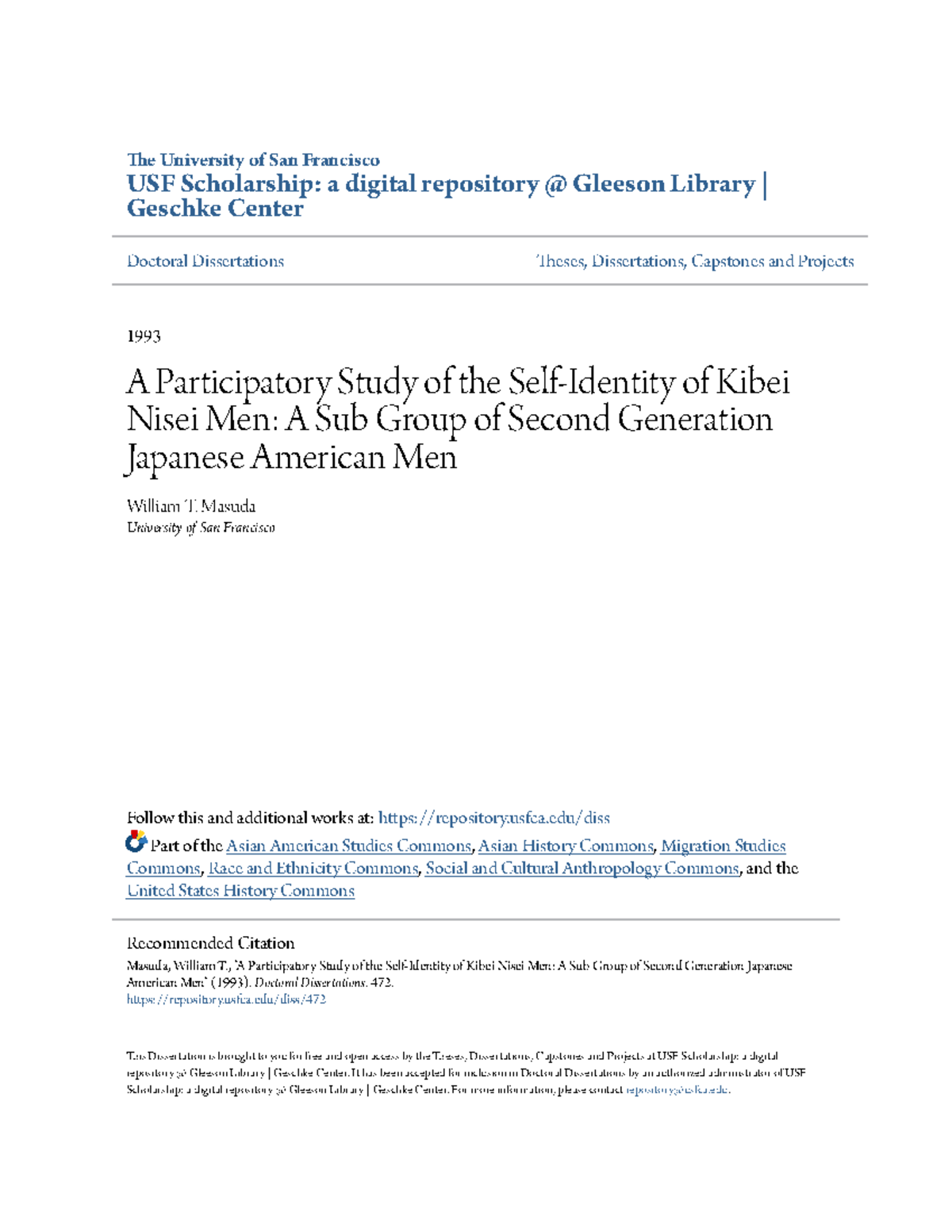 A Participatory Study of the Self-Identity of Kibei Nisei Men A ...