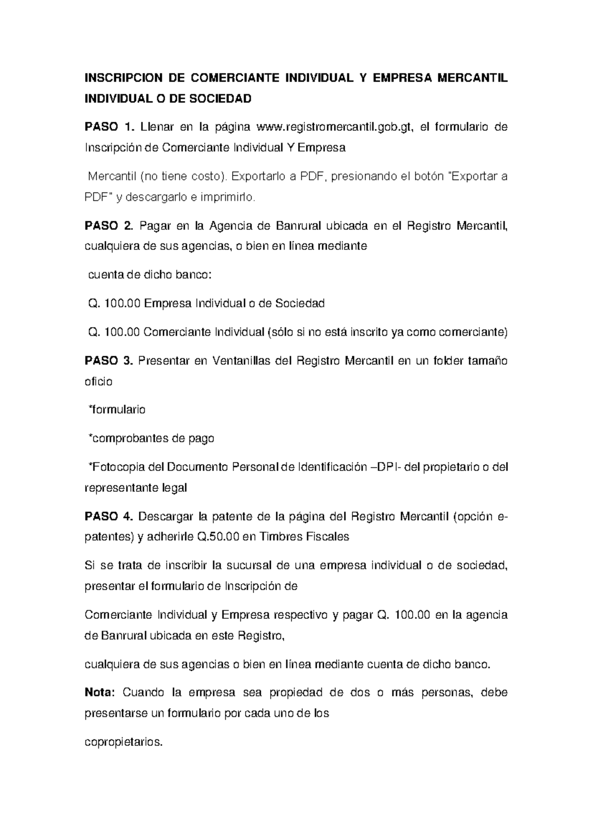 Tarea 1 de conta. de sociedades - INSCRIPCION DE COMERCIANTE INDIVIDUAL Y EMPRESA MERCANTIL ...