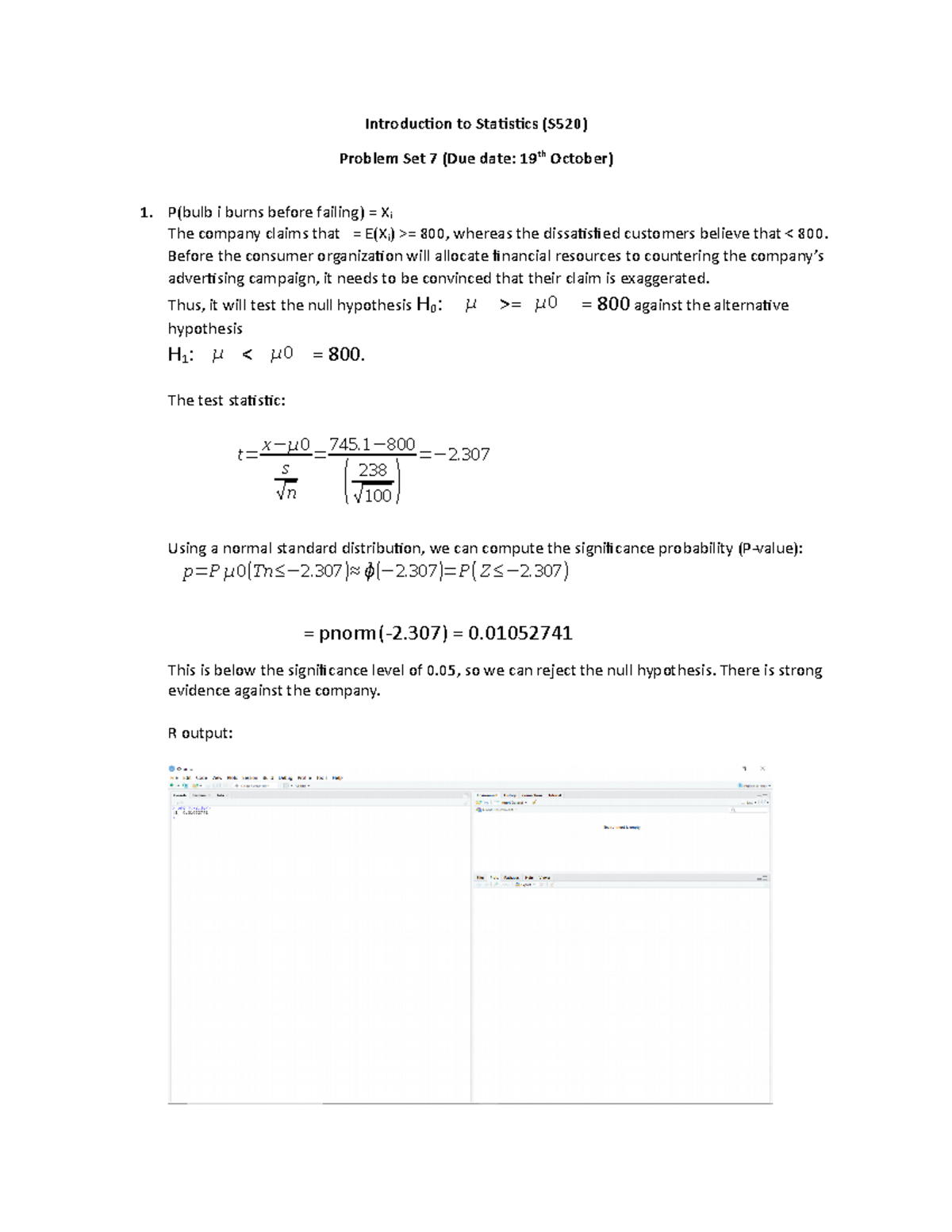 Introduction to Statistics PS7 - Introduction to Statistics (S520 ...