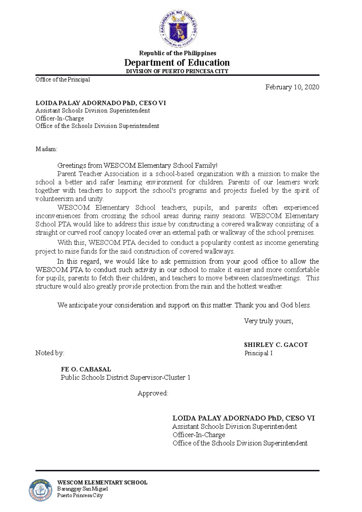 sample letter of Parent Teachers Association - Republic of the ...