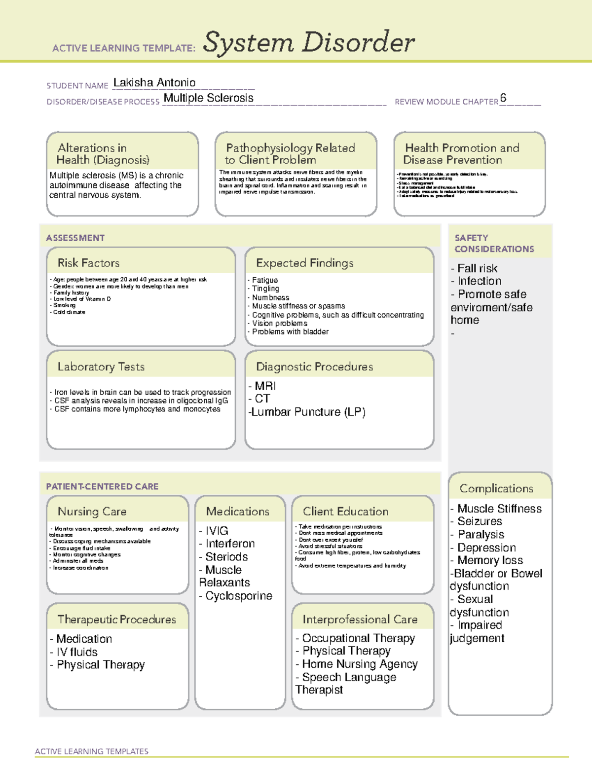 Multiple Sclerosis ALT - ACTIVE LEARNING TEMPLATES System Disorder ...