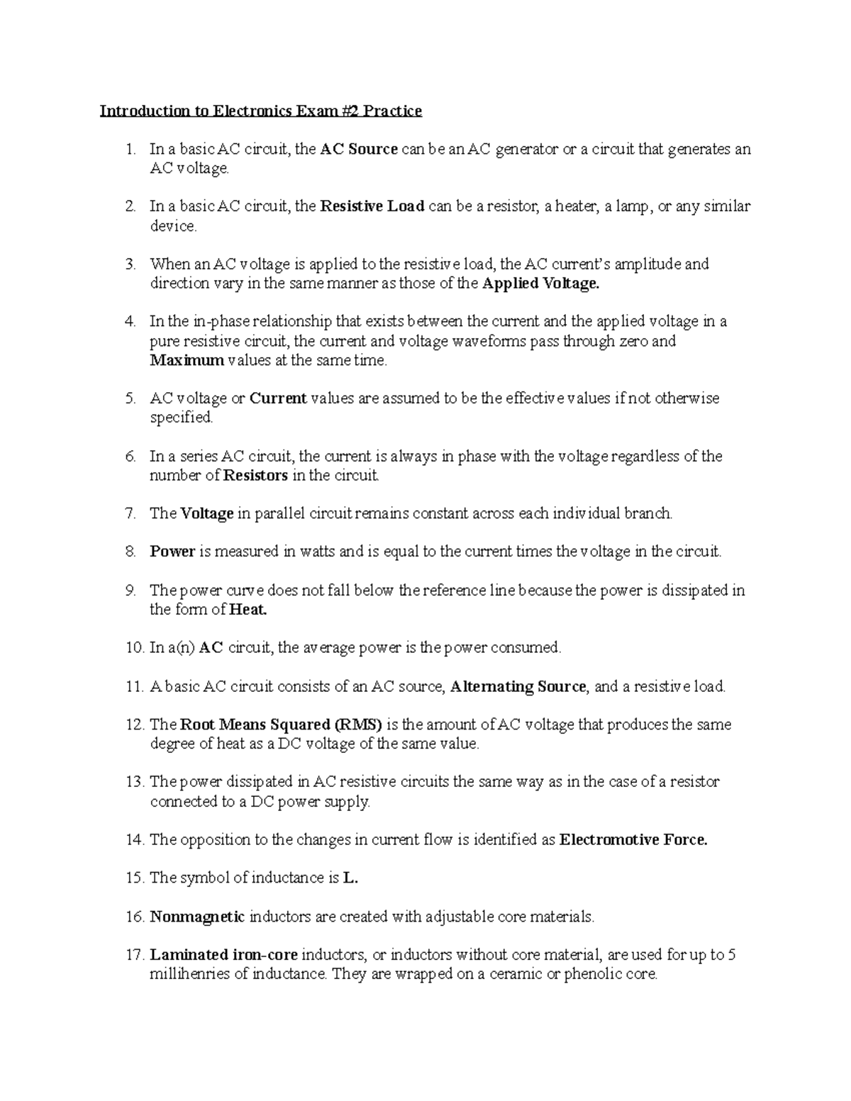 EET1082 Exam #2 Practice - Introduction to Electronics Exam #2 Practice ...
