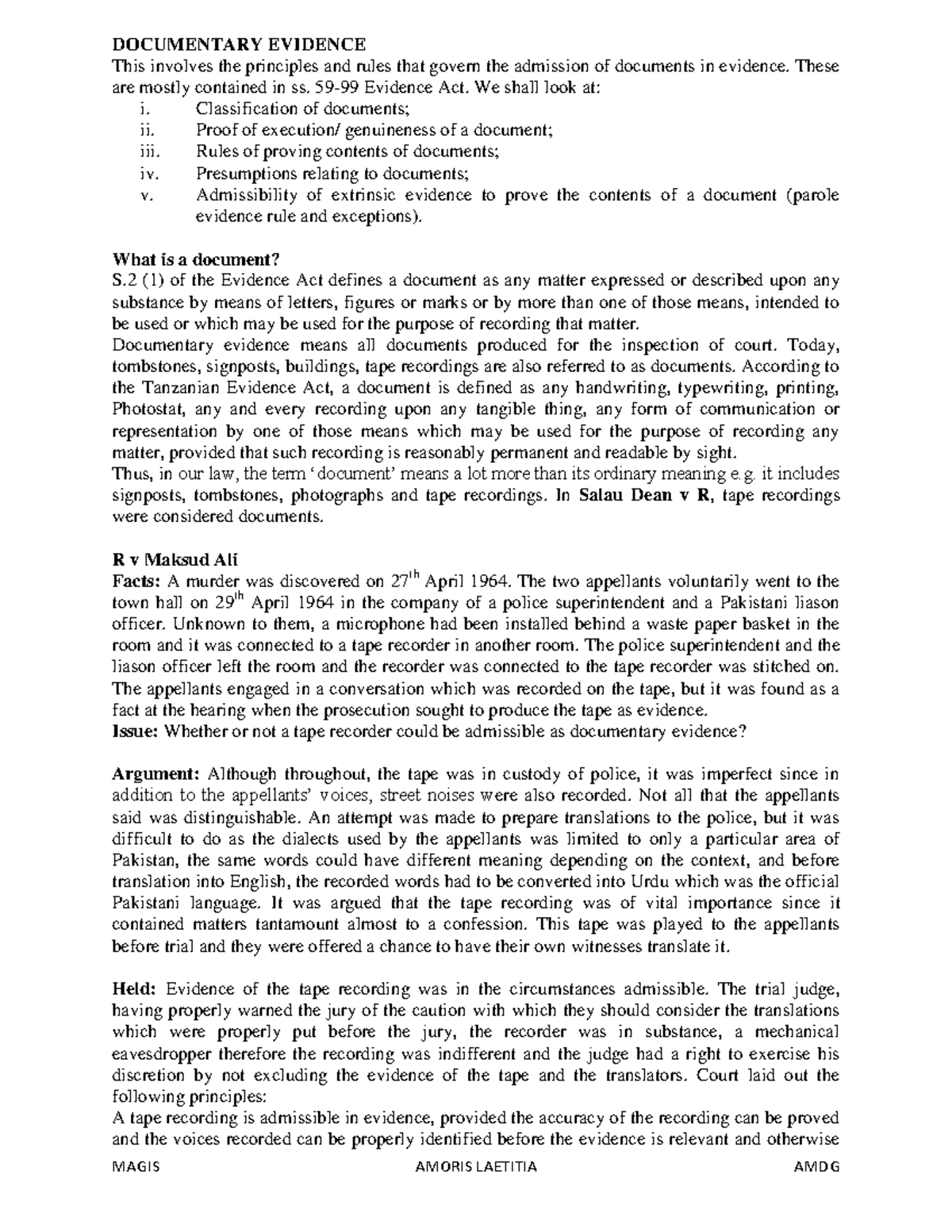 Evidence sem 2 - DOCUMENTARY EVIDENCE This involves the principles and ...
