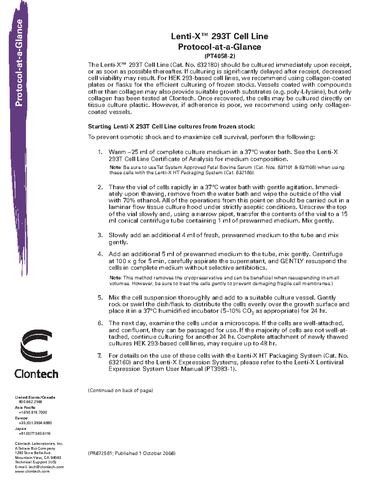 293T cell Line Thaw and Freezing Protocol - United States/Canada 800 ...