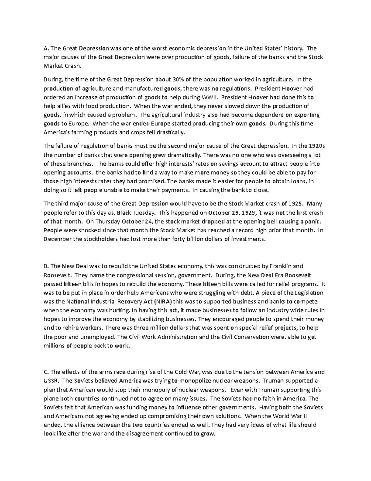 Hist Task 4 - Assignment - A. The Great Depression was one of the worst ...