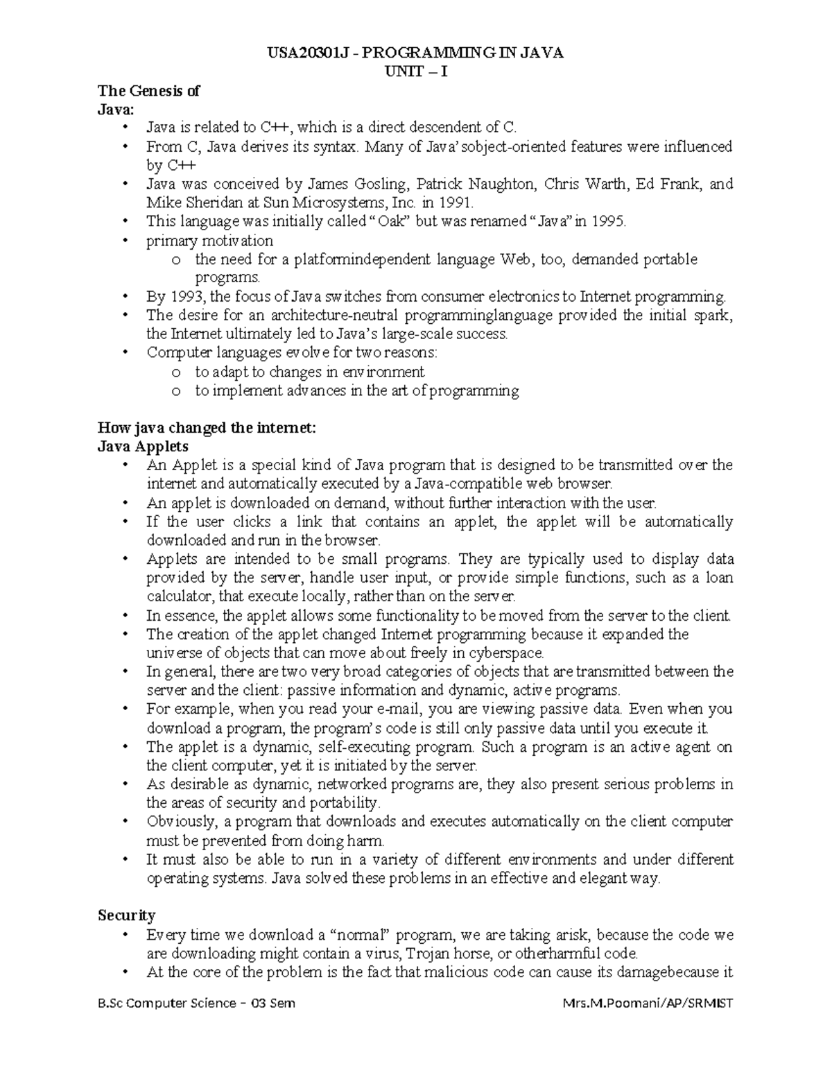 Unit1to5- Javanotes-1 - The Genesis of Java: USA20301J - PROGRAMMING IN ...