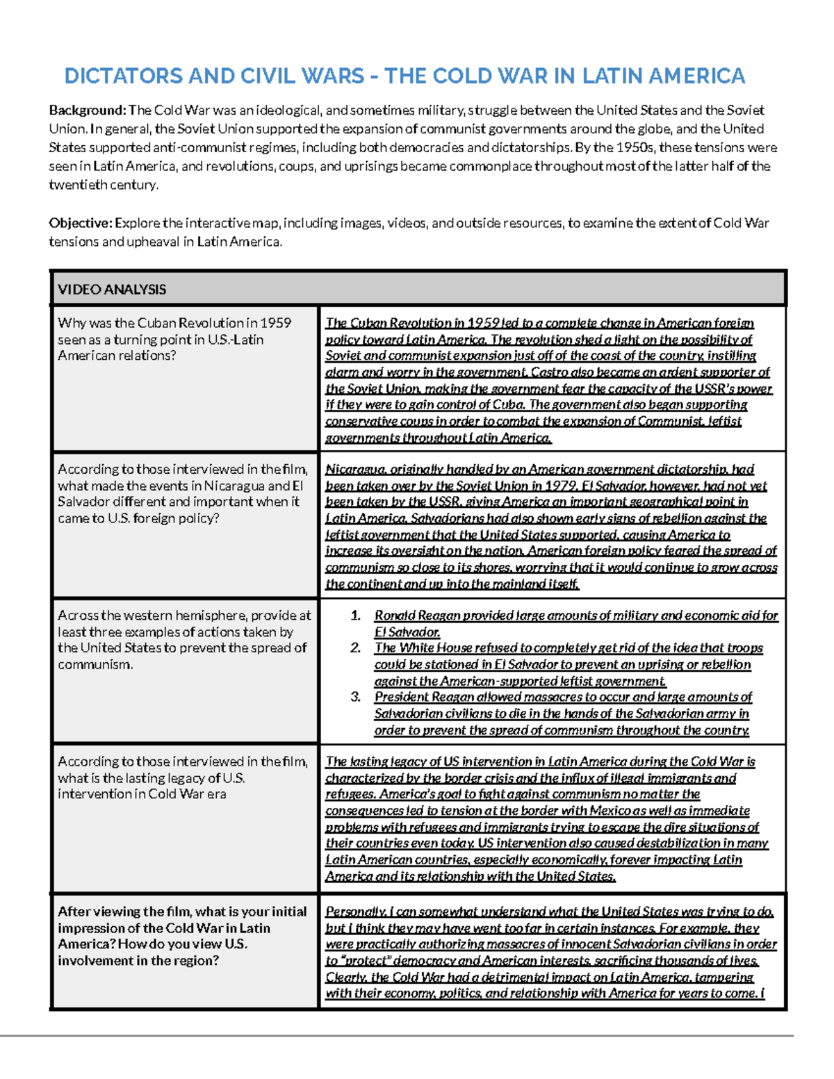 Copy of SV- The Cold War in Latin America - DICTATORS AND CIVIL WARS ...