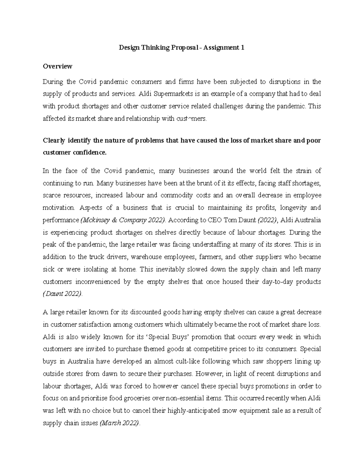 Design Thinking Proposal - Assignment 1 - Aldi Supermarkets is an ...