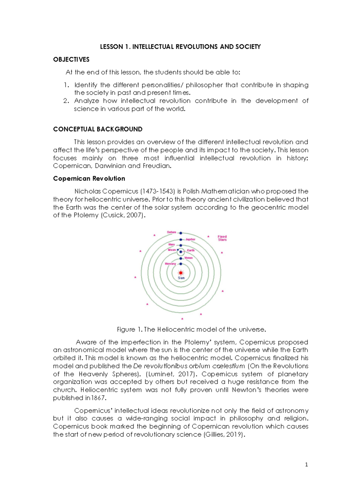 Chapter 1 Lesson 1 - LESSON 1. INTELLECTUAL REVOLUTIONS AND SOCIETY ...