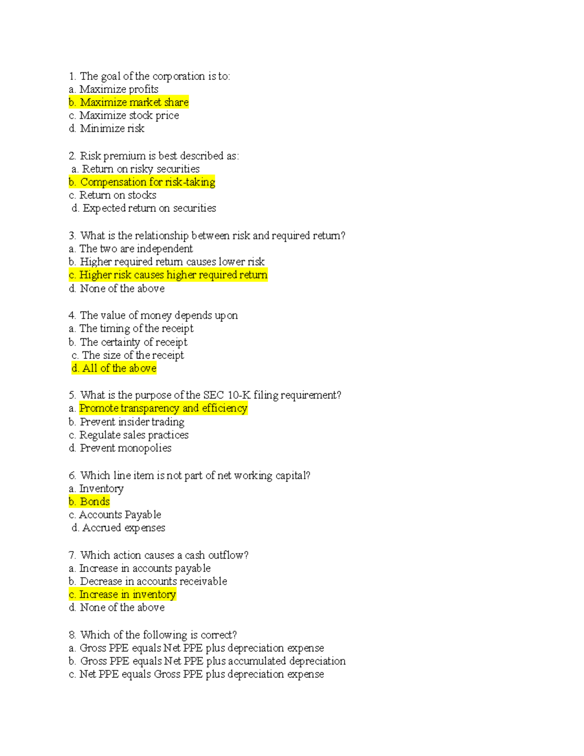 OA study guide concepts - The goal of the corporation is to: a ...