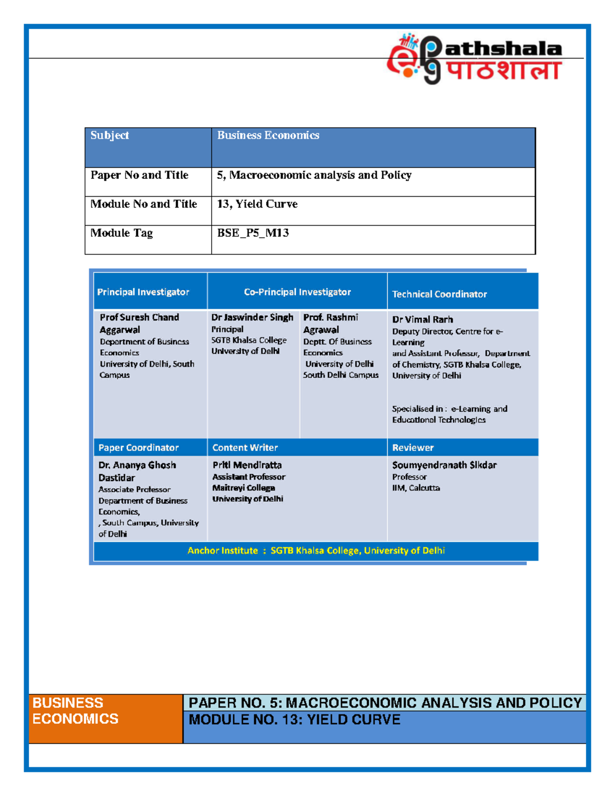 The Yield Curve.Notes,pdf. - BUSINESS ECONOMICS PAPER NO. 5 ...