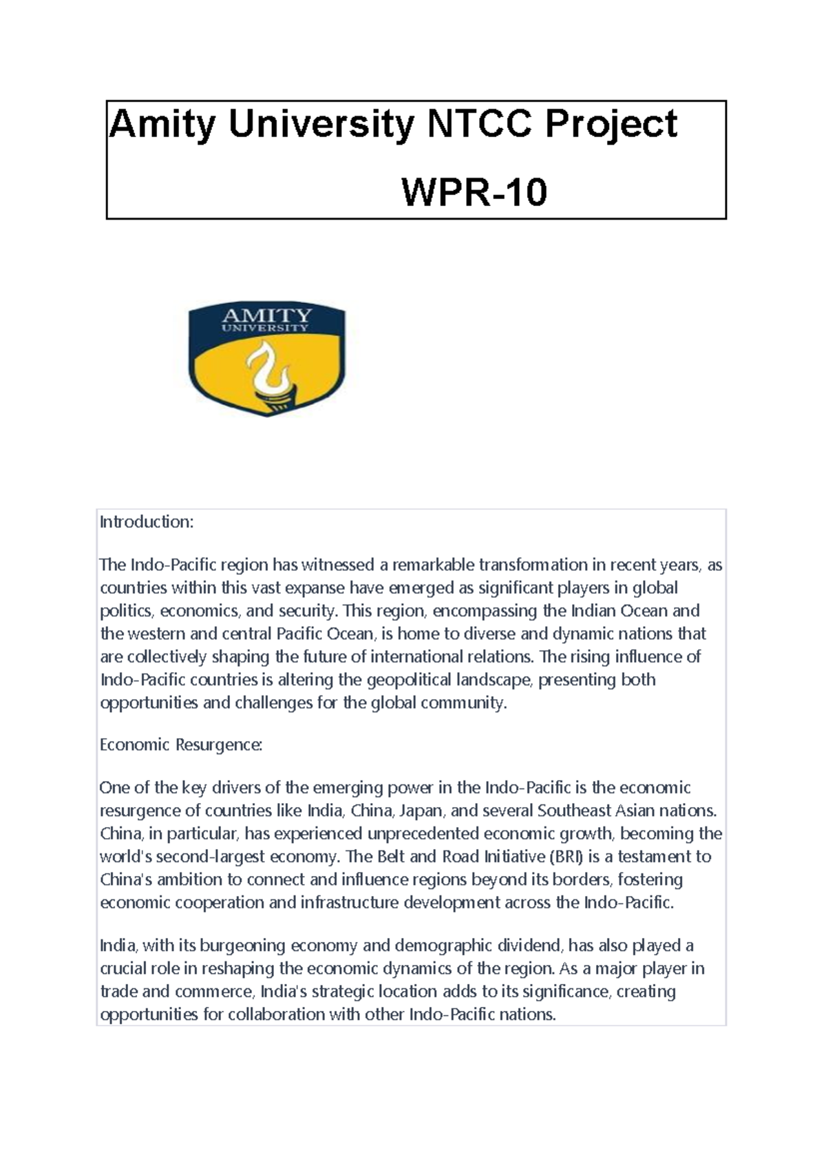 Ed8fcf1f-22d7-41af-88d6-618771 a9c346 - Amity University NTCC Project WPR- 10 Introduction: The ...