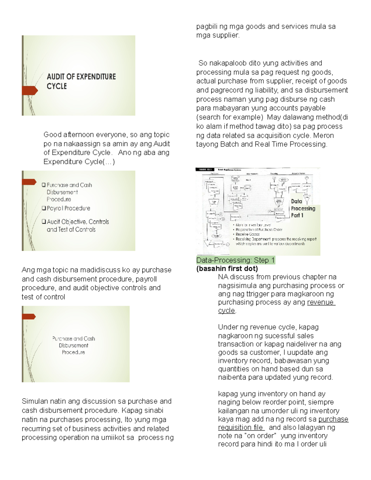 Auditing the Expenditure Cycle - Good afternoon everyone, so ang topic ...