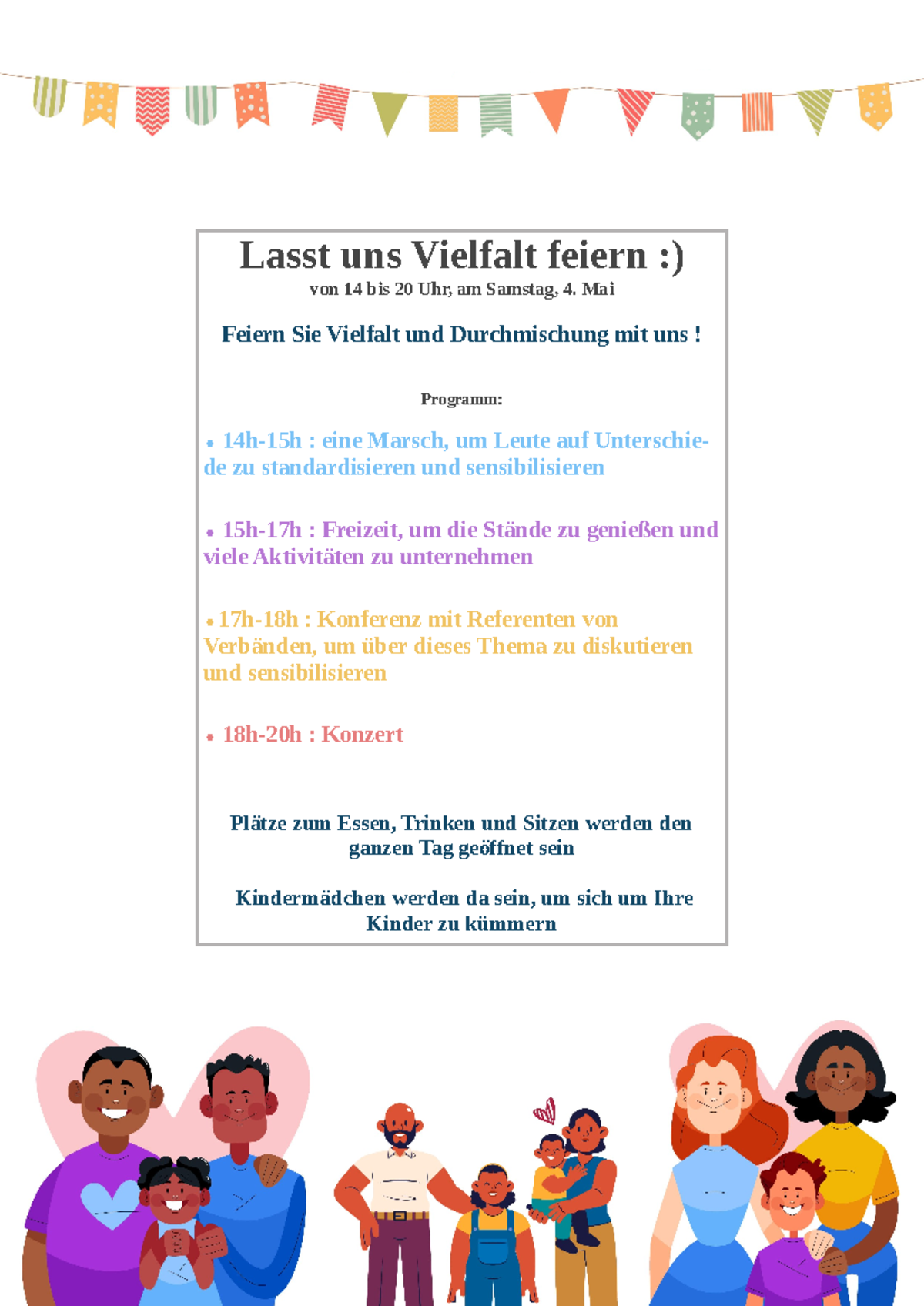 Plakat zum Tag der Vielfalt - Lasst uns Vielfalt feiern :) von 14 bis ...