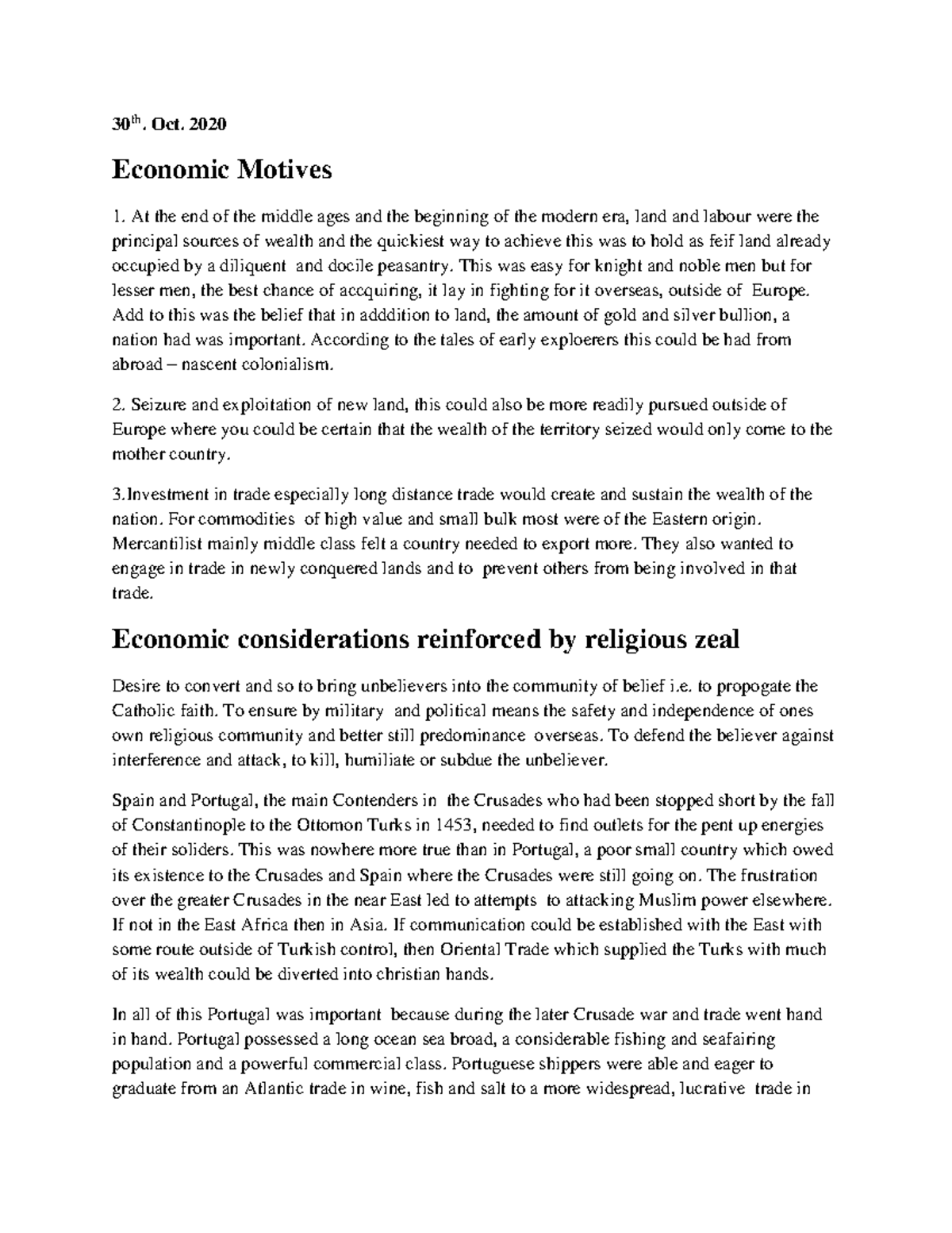 European Economic Motives - 30 th. Oct. 2020 Economic Motives At the ...