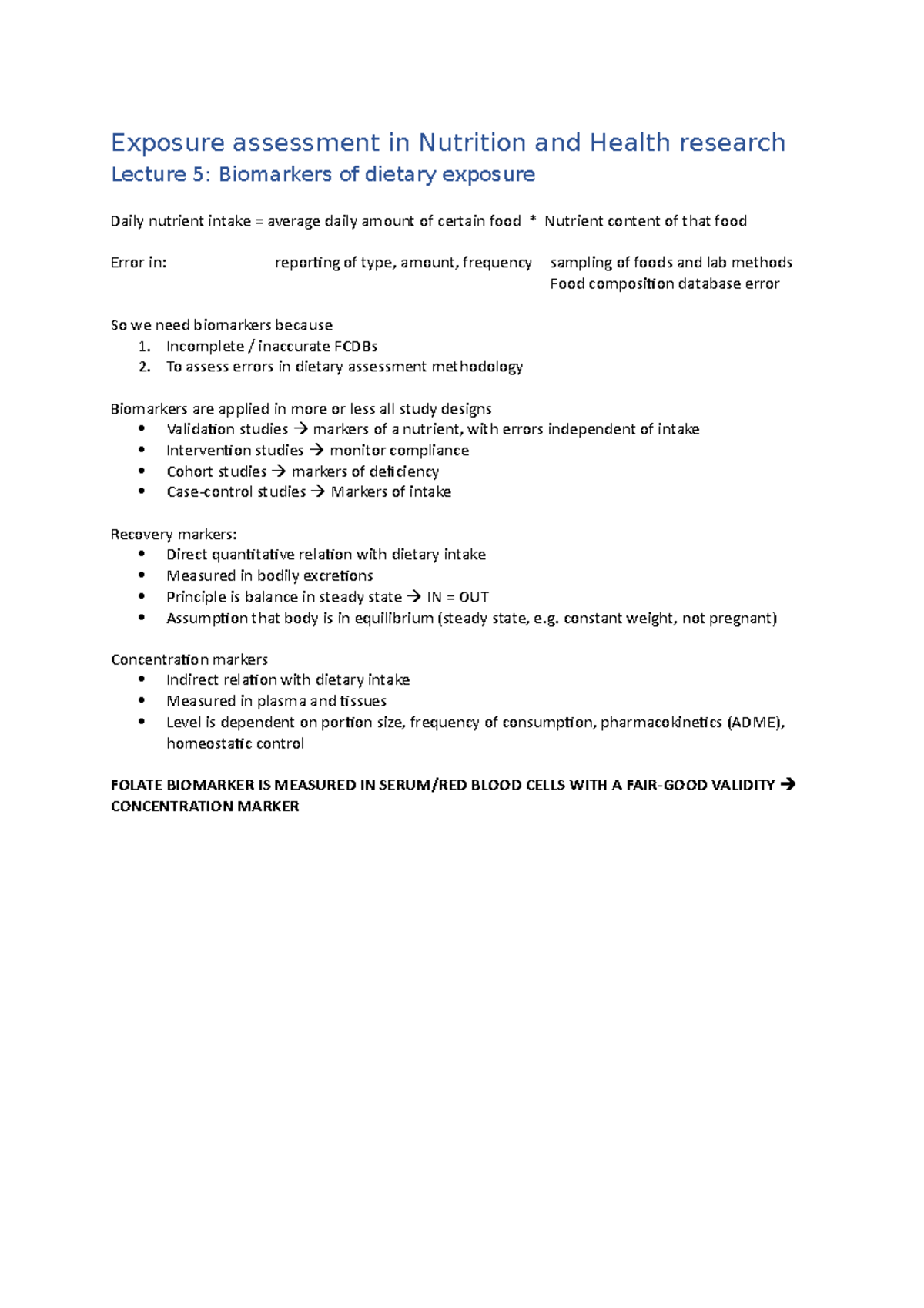 College 5 - Summary Exposure Assessment in Nutrition and Health ...