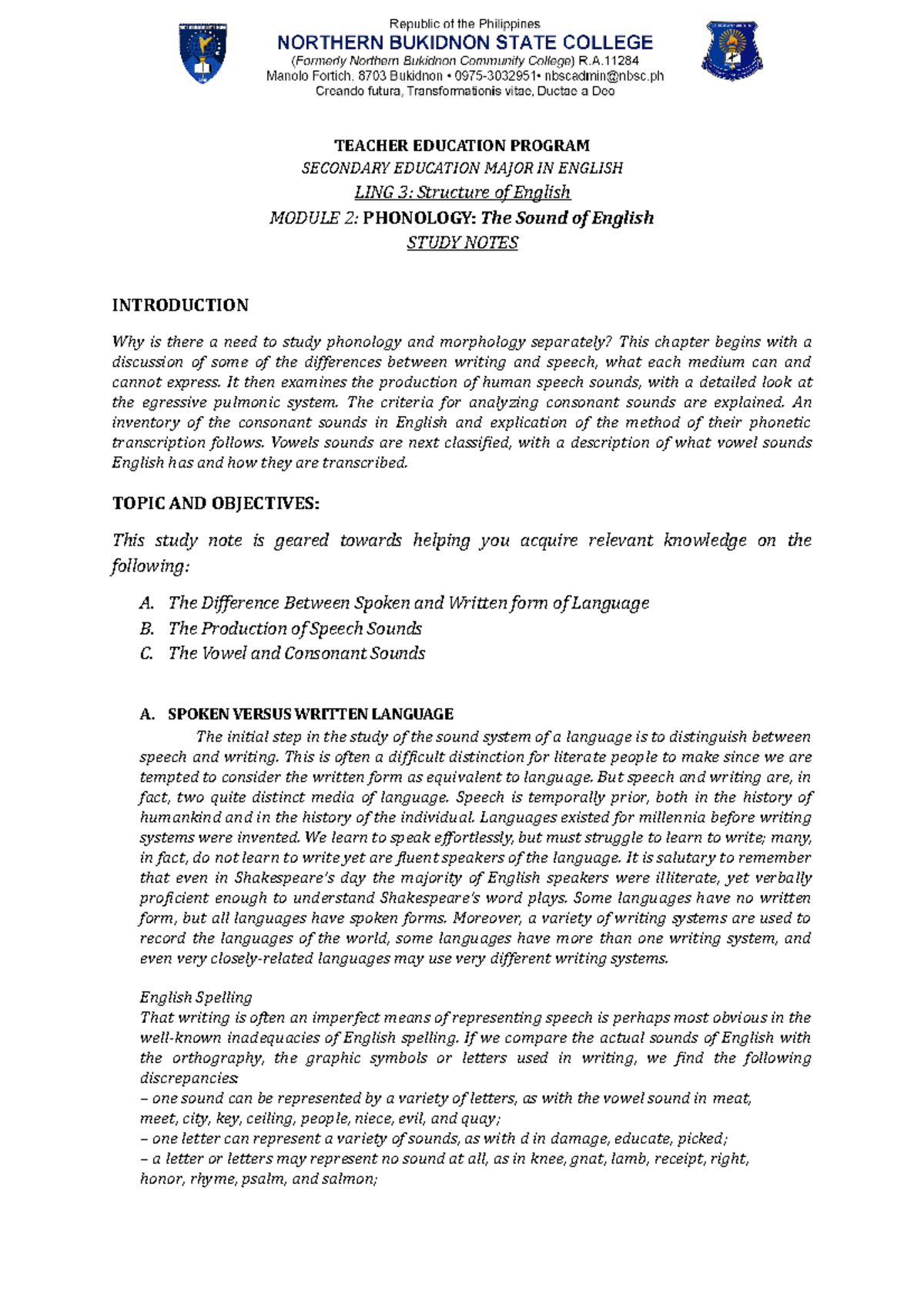 Module 2 Study Notes - TEACHER EDUCATION PROGRAM SECONDARY EDUCATION ...