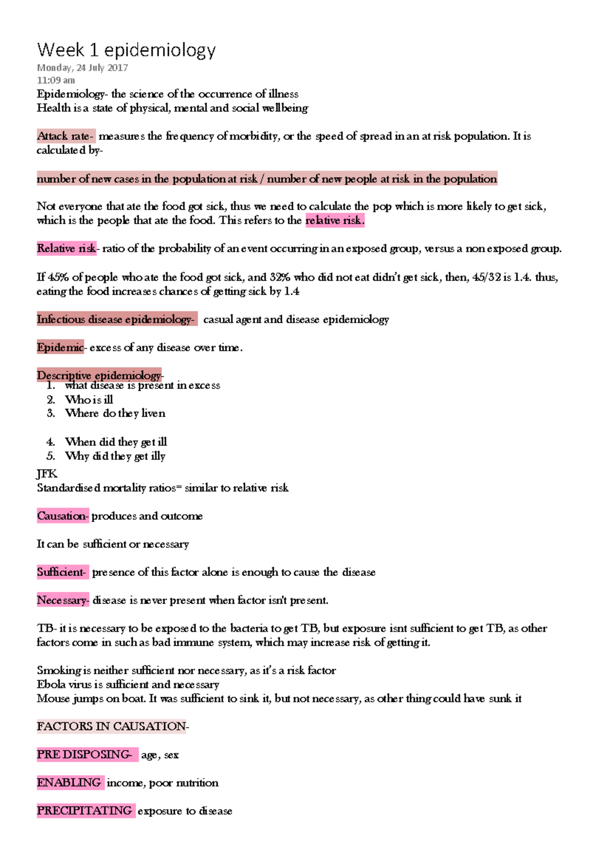BMS1042 notes - Week 1 epidemiology Monday, 24 July 2017 11:09 am ...